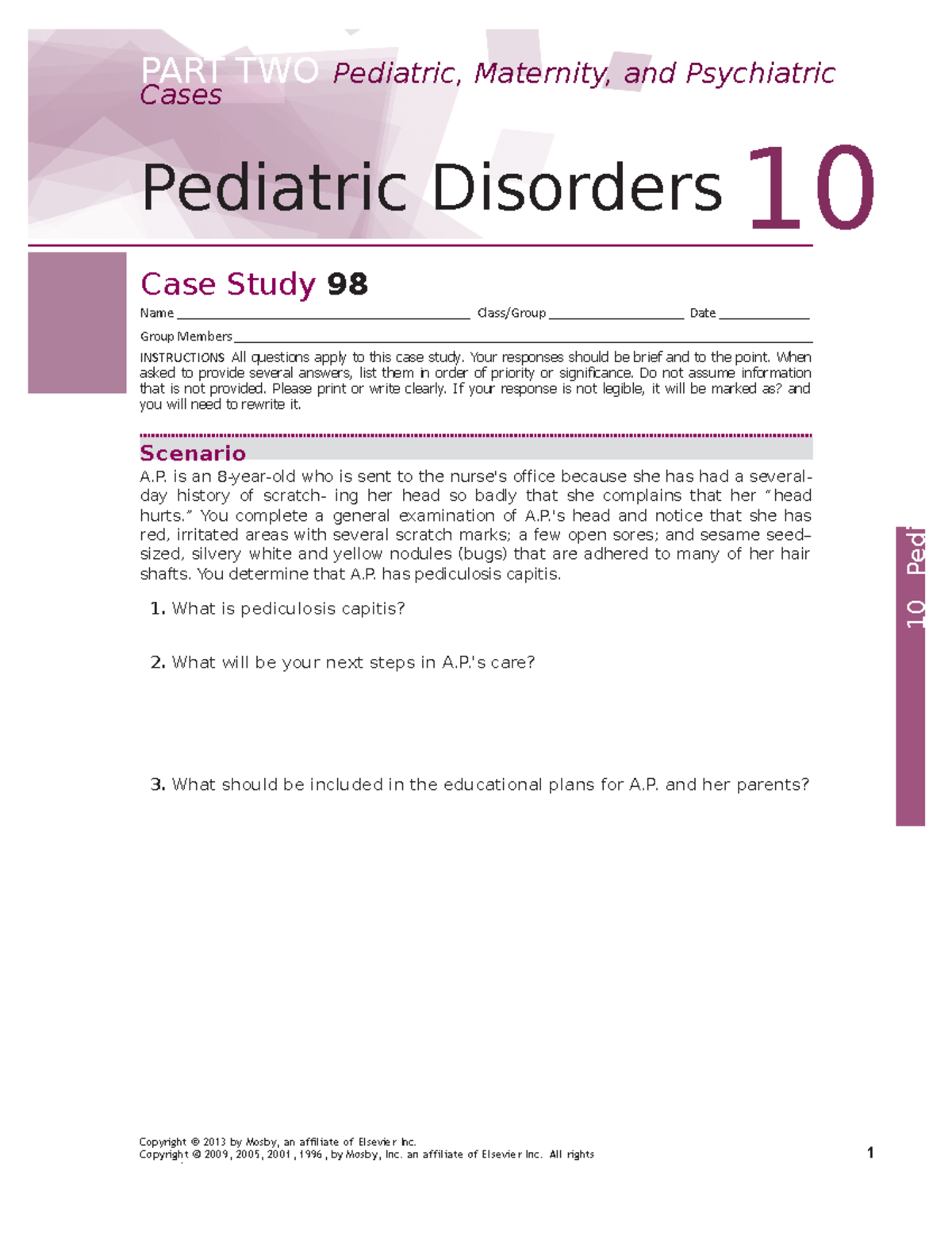Case Study - ............ - Scenario PART TWO Pediatric, Maternity, and Psychiatric Cases ...