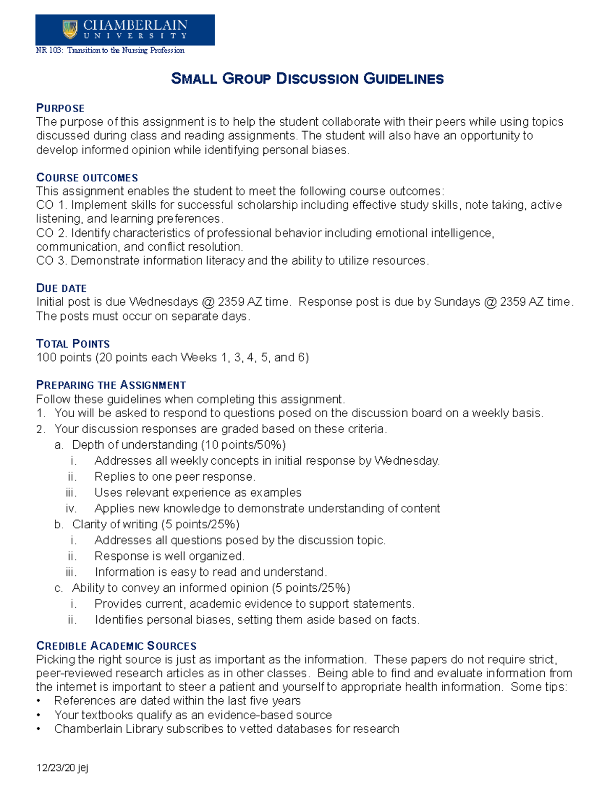 NR 103 Discussion Questions - NR 103: Transition to the Nursing ...