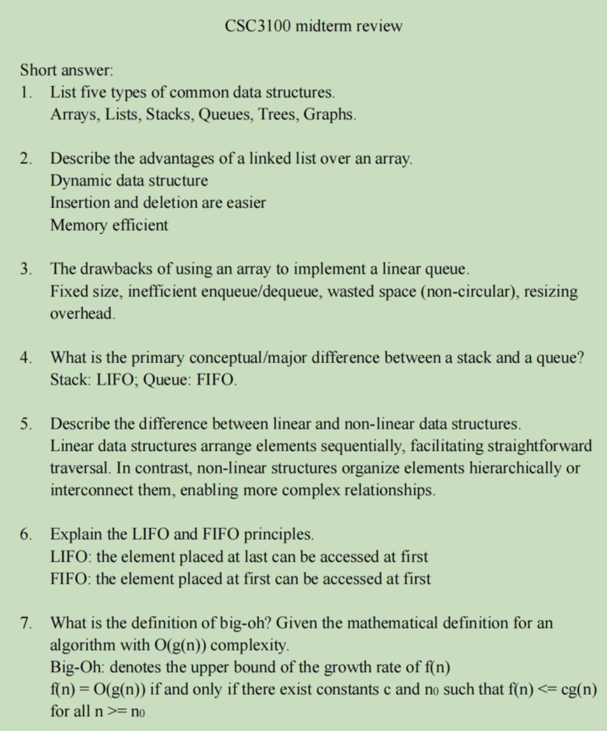 CSC3100 Midterm Review: Key Concepts in Data Structures and Algorithms ...