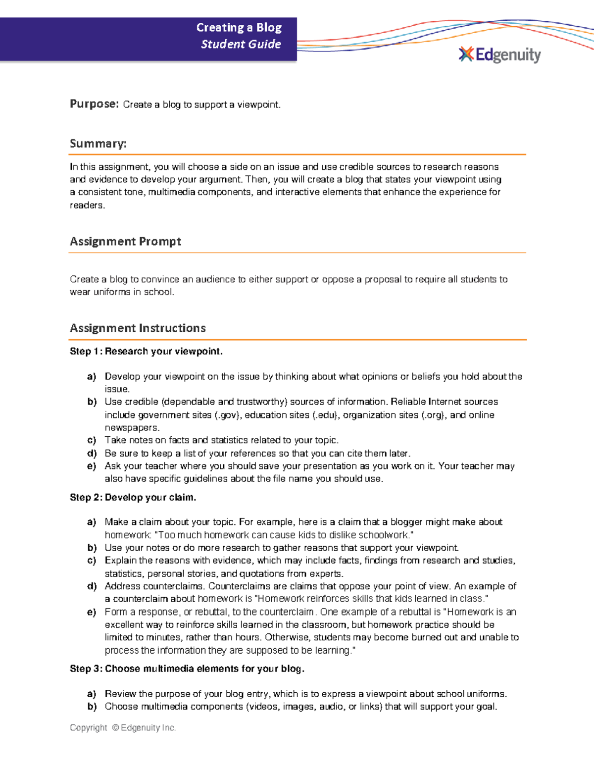 Creating a Blog Guide: Supporting Your Viewpoint on Uniforms - Studocu