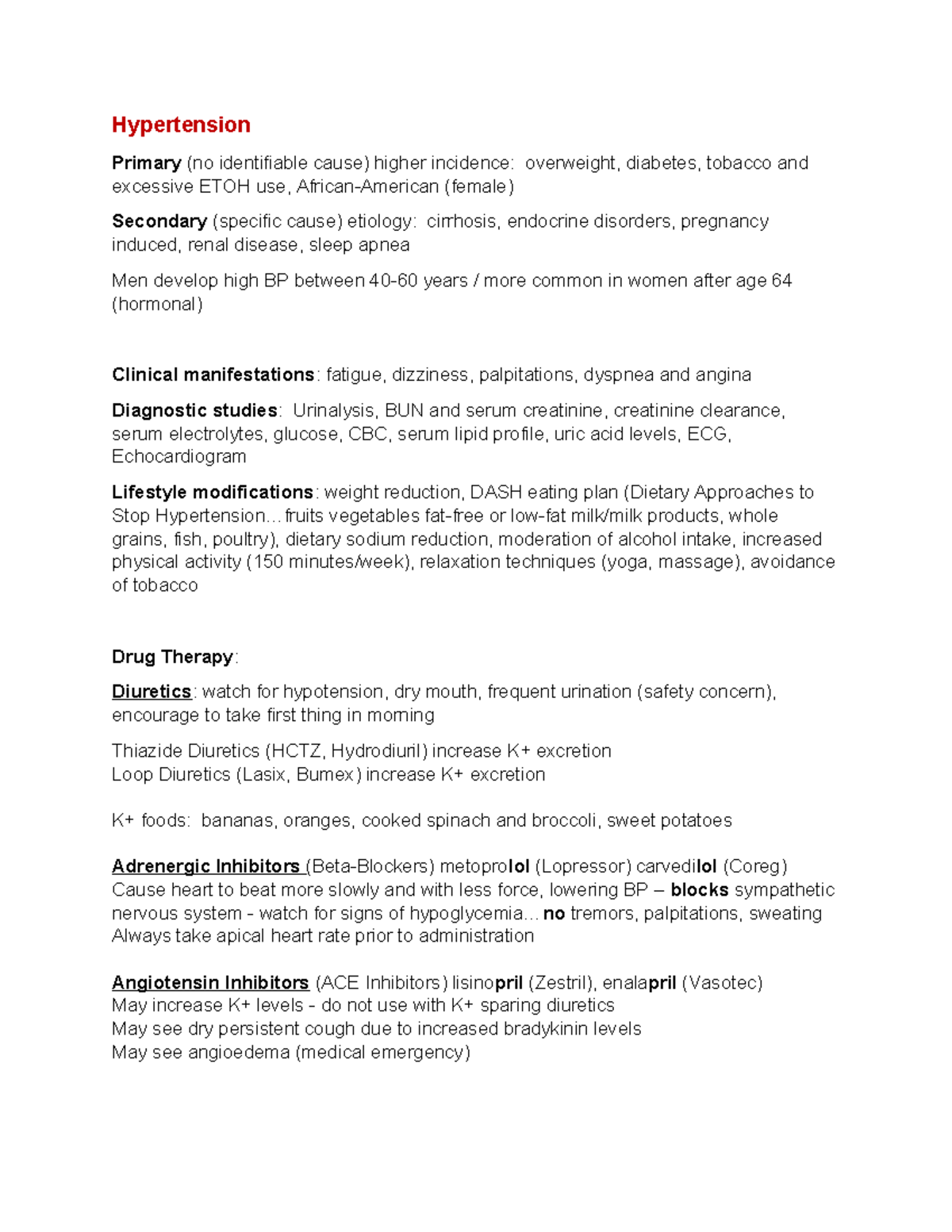 Hypertension Fact Sheet: Causes, Symptoms, and Treatments - Studocu
