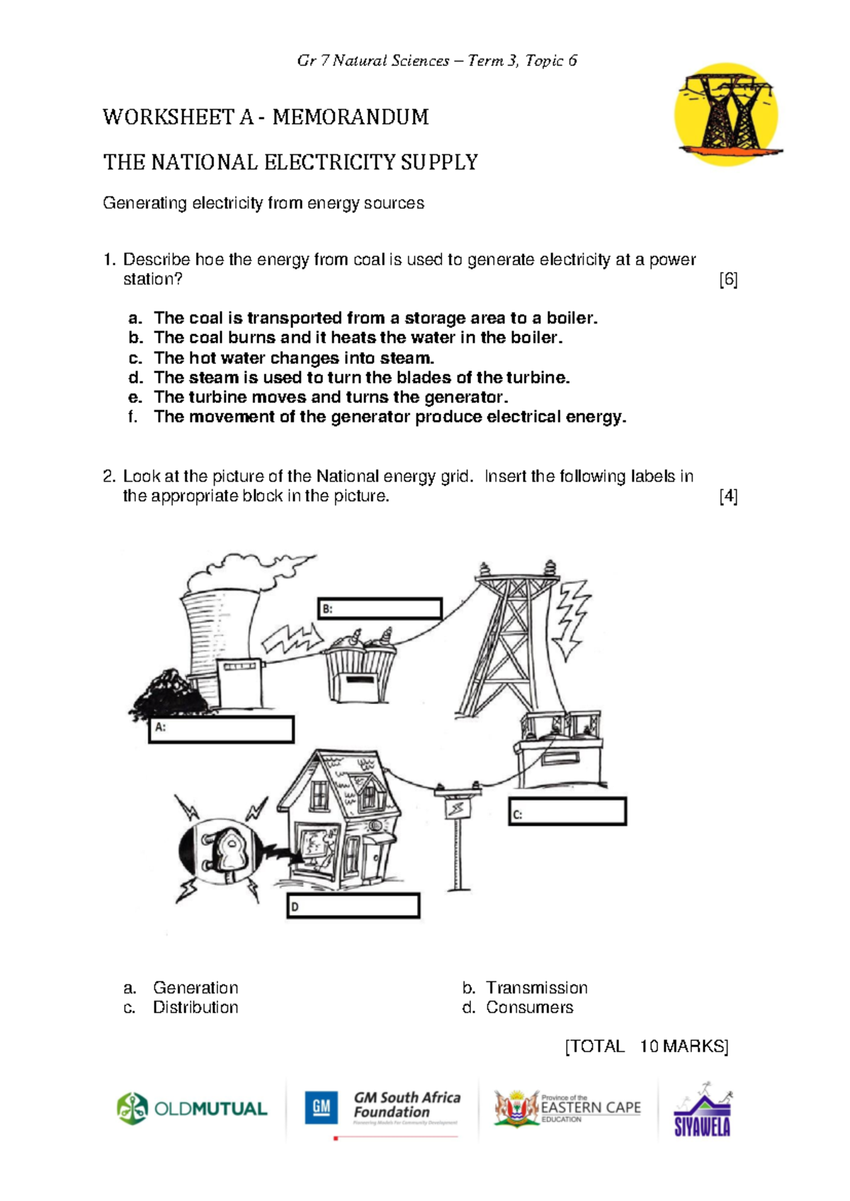 Gr 7 Natural Sciences Term 3 Topic 6 Worksheet A Memo - v2 - Studocu