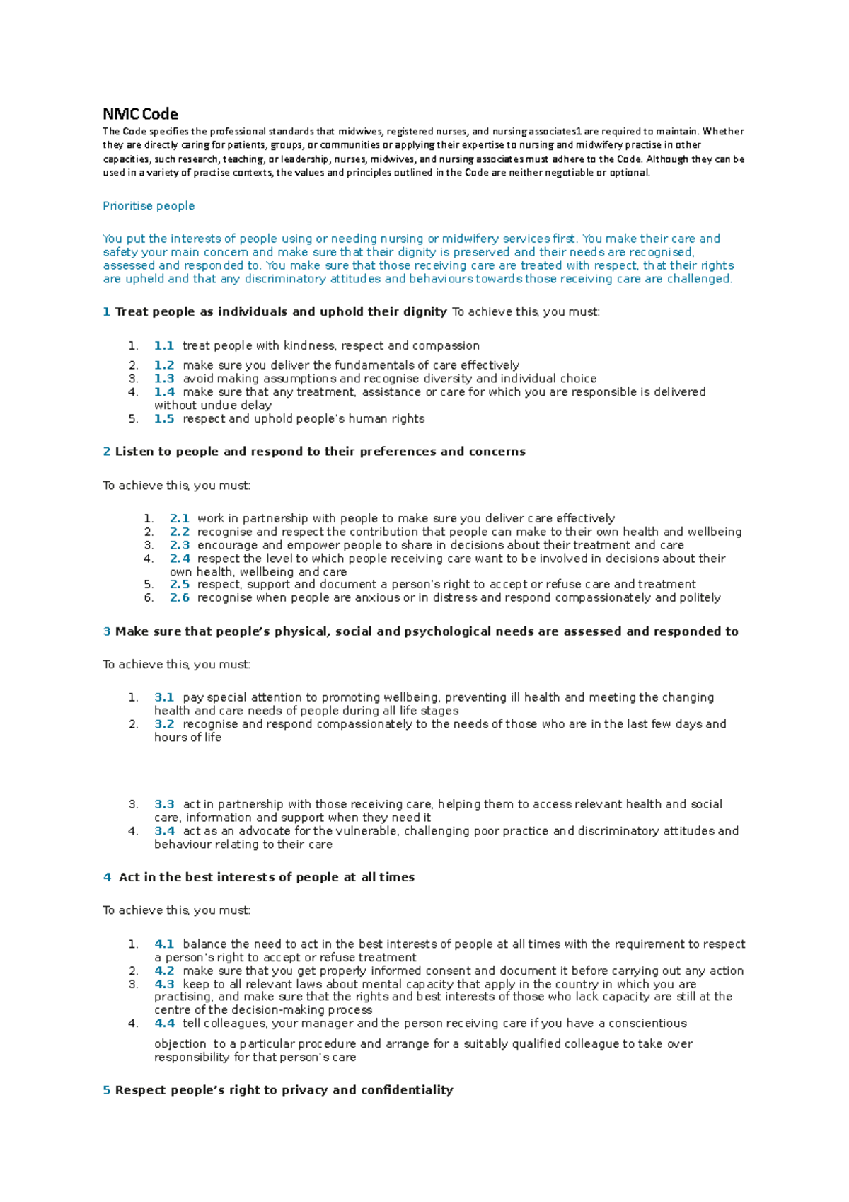 Nmc Code Standards Within Revised Nmc Code Nmc Code The Code Specifies The Professional