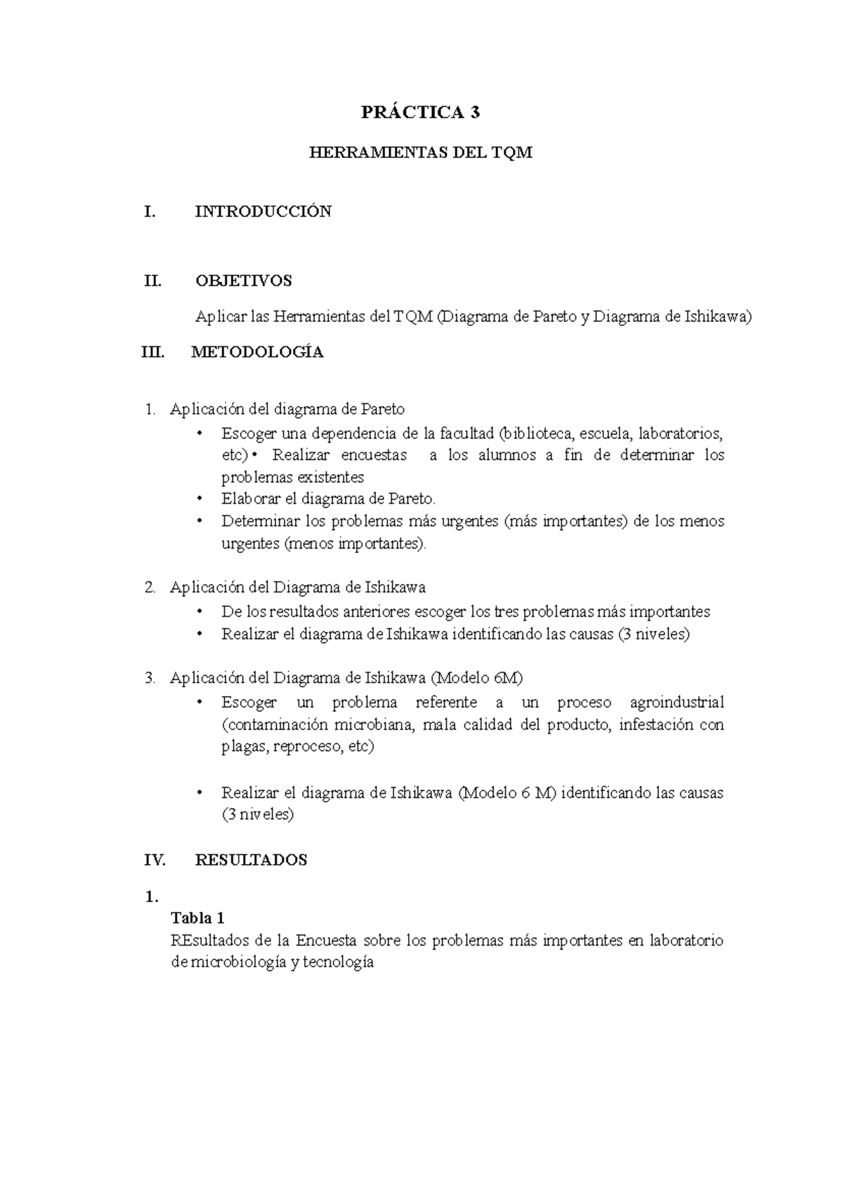 Práctica 3: Herramientas TQM - Diagrama de Pareto e Ishikawa - Studocu