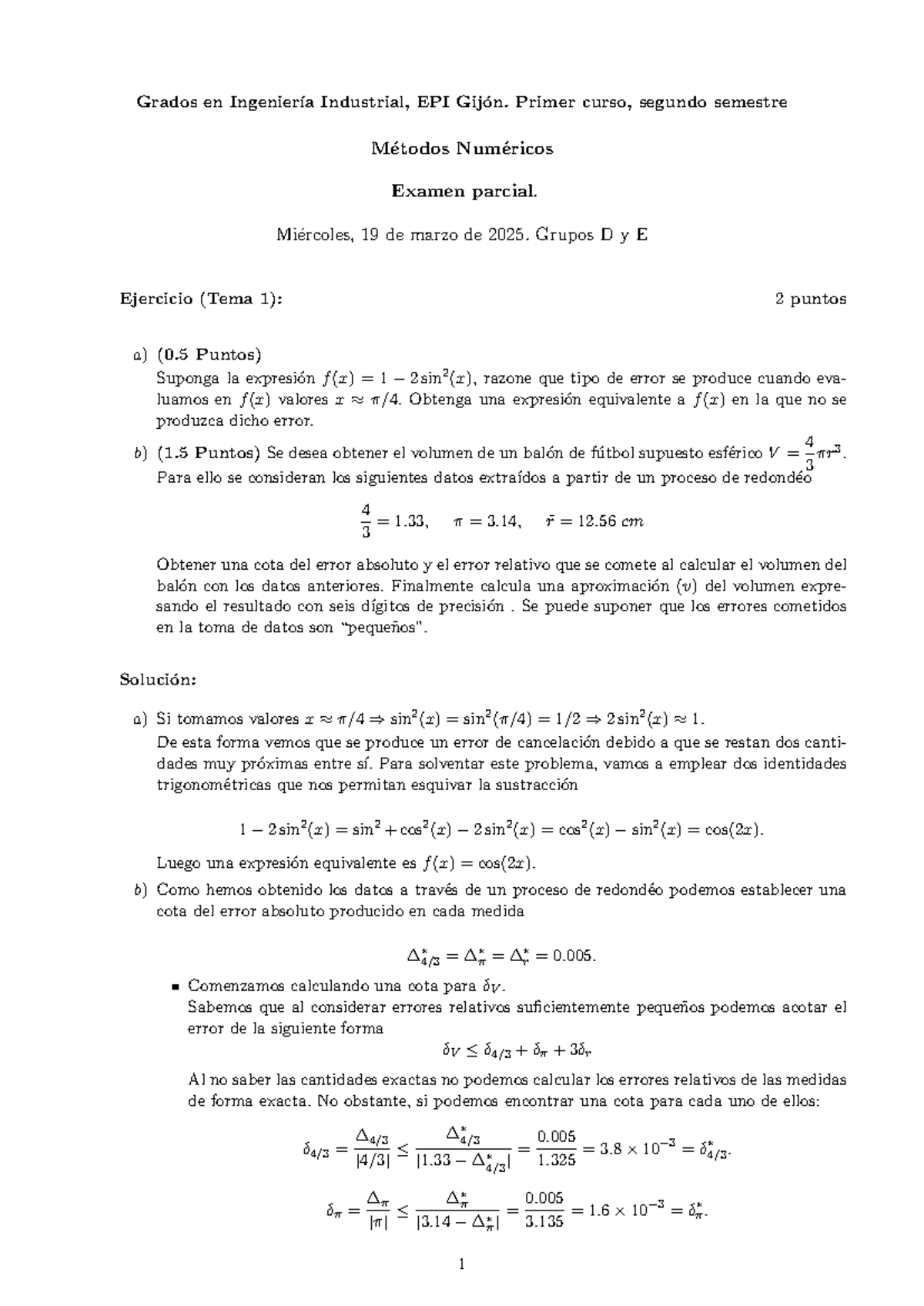 Primer Parcial de Métodos Numéricos 2025 - Ejercicios y Teoría - Studocu