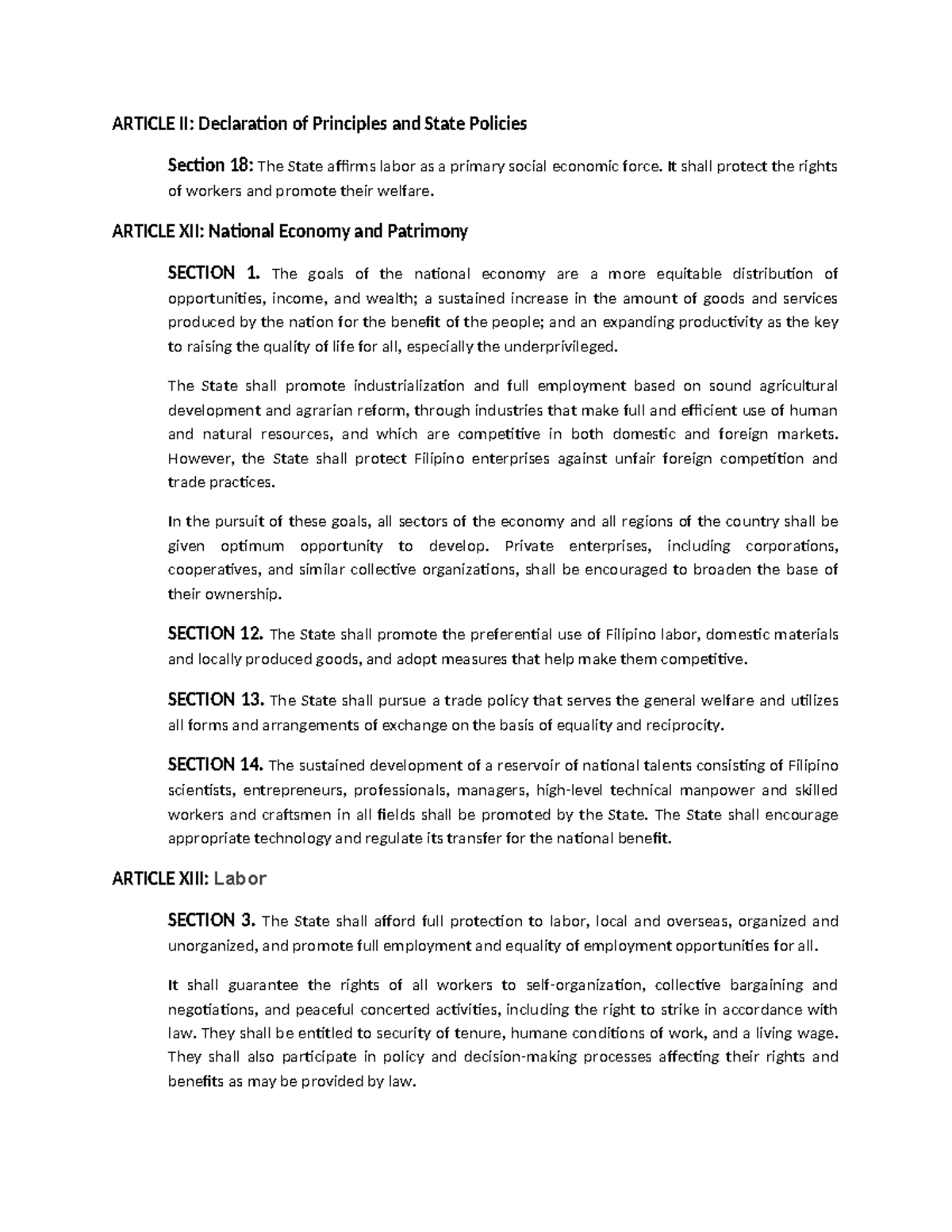 Article II - Declaration of Principles and State Policies Overview ...