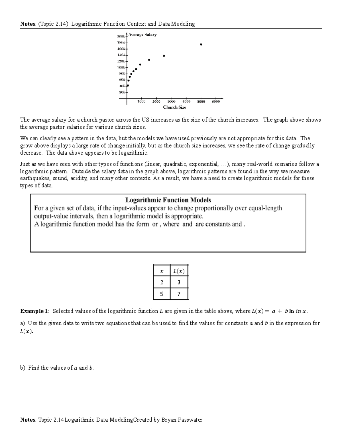 2.14 Logarithmic Models: Data & Context Analysis Notes - Studocu