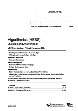 2025 VCE (NHT) General Mathematics Exam 2: Question & Answer Book - Studocu