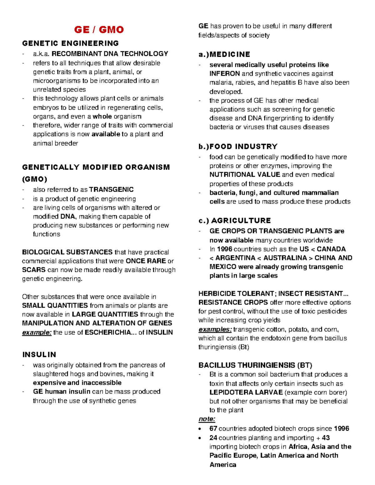 STS101 Genetic Engineering and GMOs: Applications and Controversies ...
