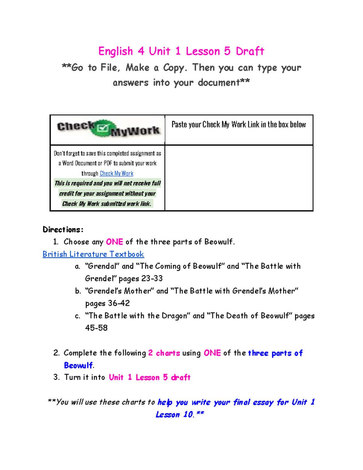 English 4 Unit 1 Lesson 5 Draft - English 4 Unit 1 Lesson 5 Draft **Go ...