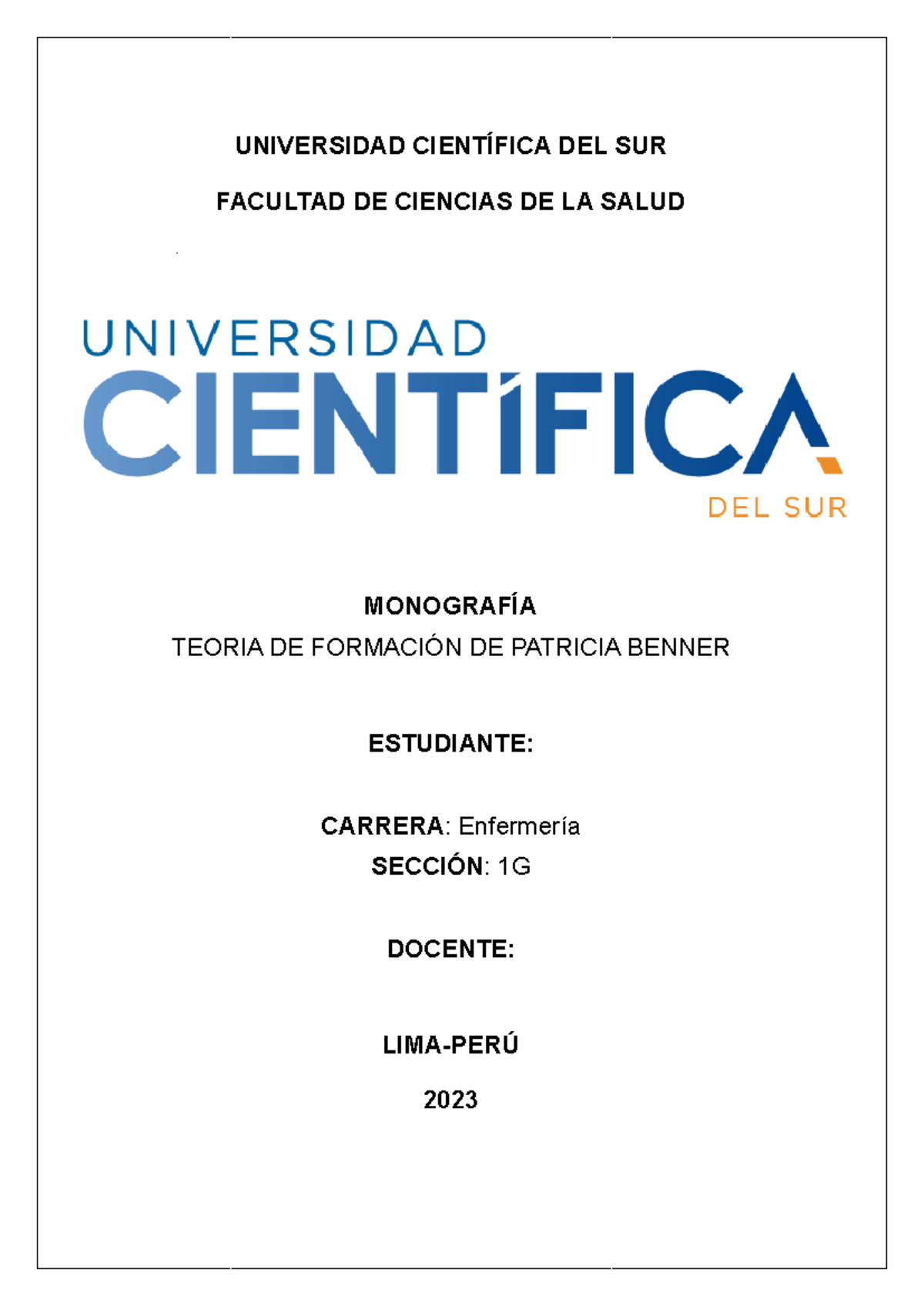Monografía: Teoría de Formación de Patricia Benner en Enfermería - Studocu