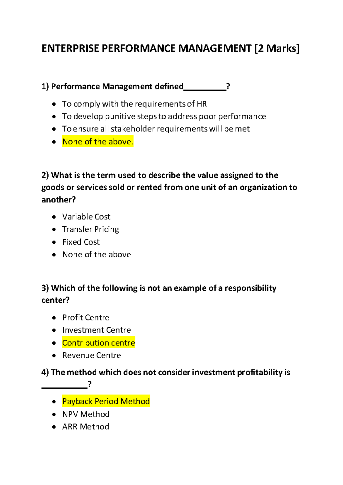 EPM 101: Comprehensive Question Bank on Enterprise Performance ...