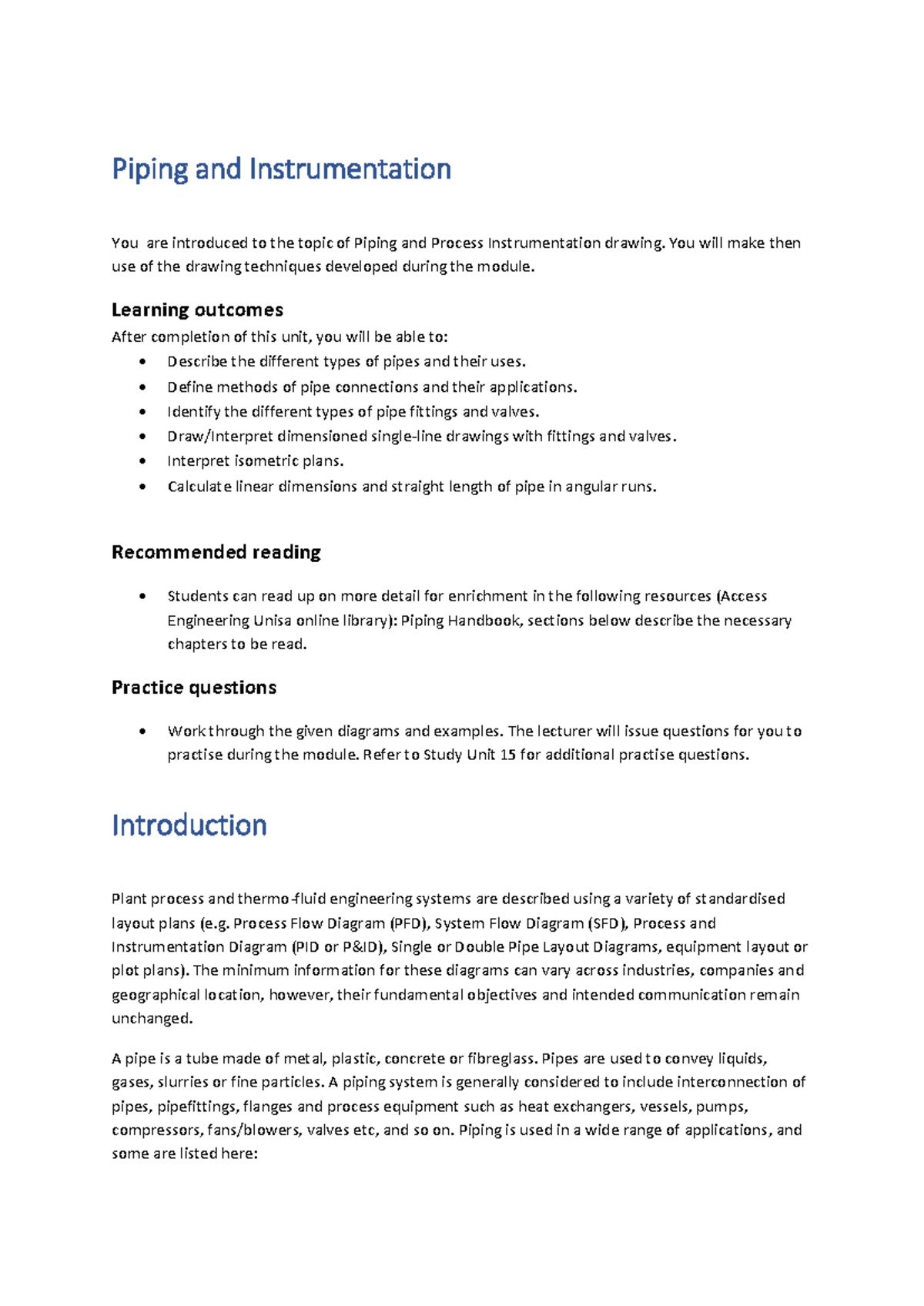 Piping and Instrumentation Concepts - Engineering Course Notes - Studocu