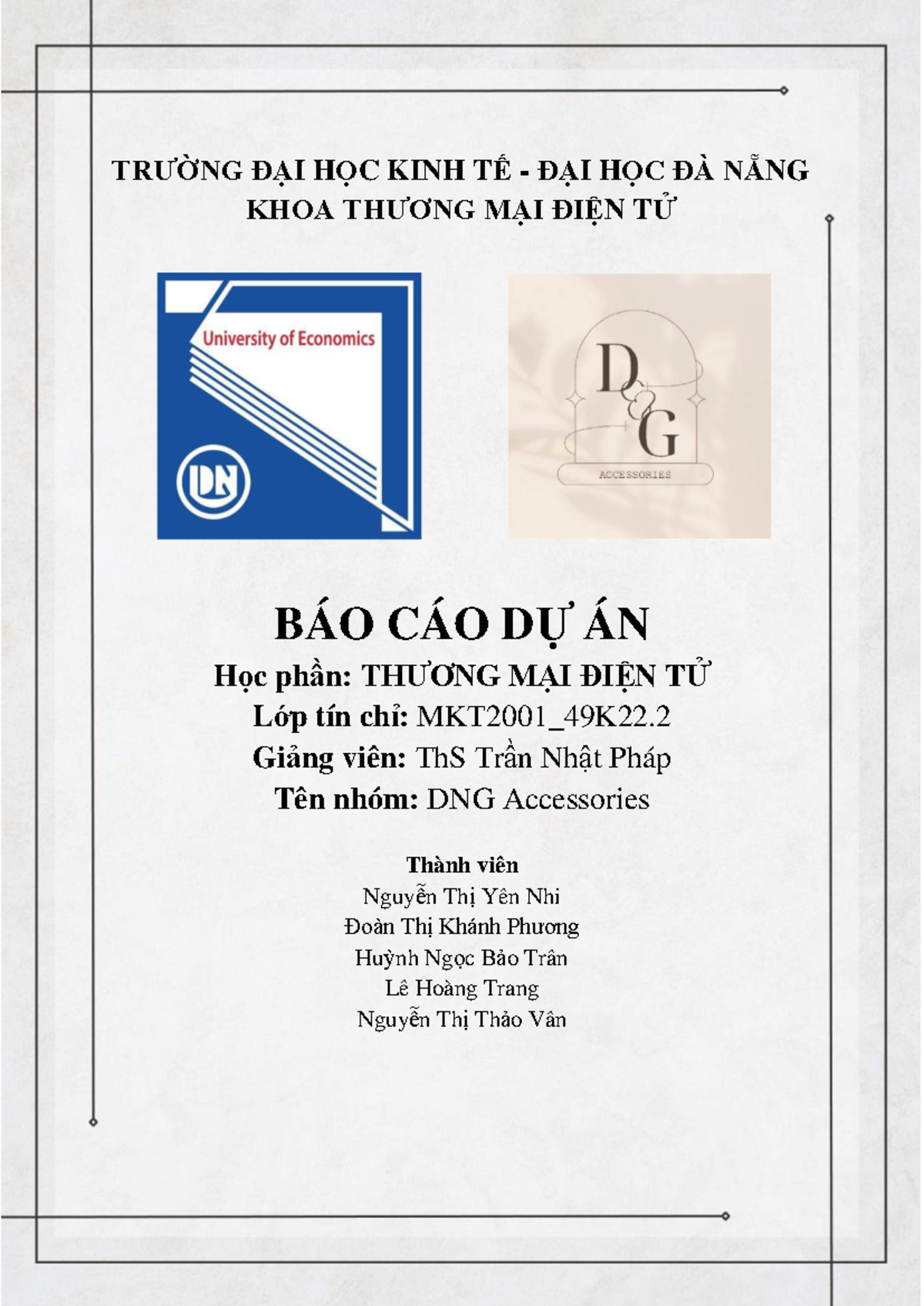 **Báo cáo Dự án Thương mại điện tử - MKT2001_49K22** - Studocu
