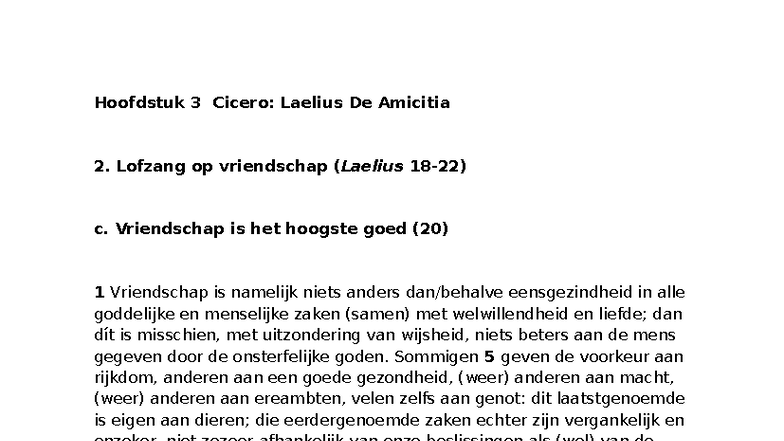 Hoofdstuk 3 en 4 Vertalingen van Cicero: Laelius De Amicitia - Studeersnel