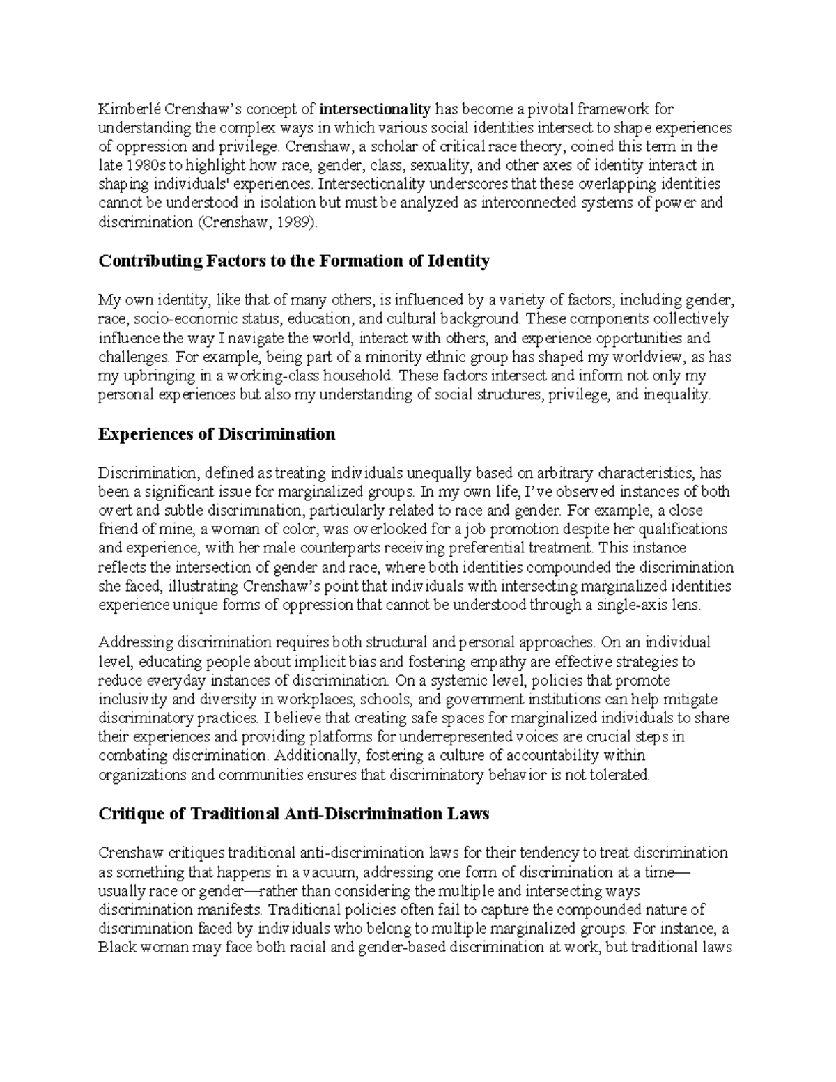 Discussion Forum: UNIT 7 - Understanding Intersectionality and Identity ...
