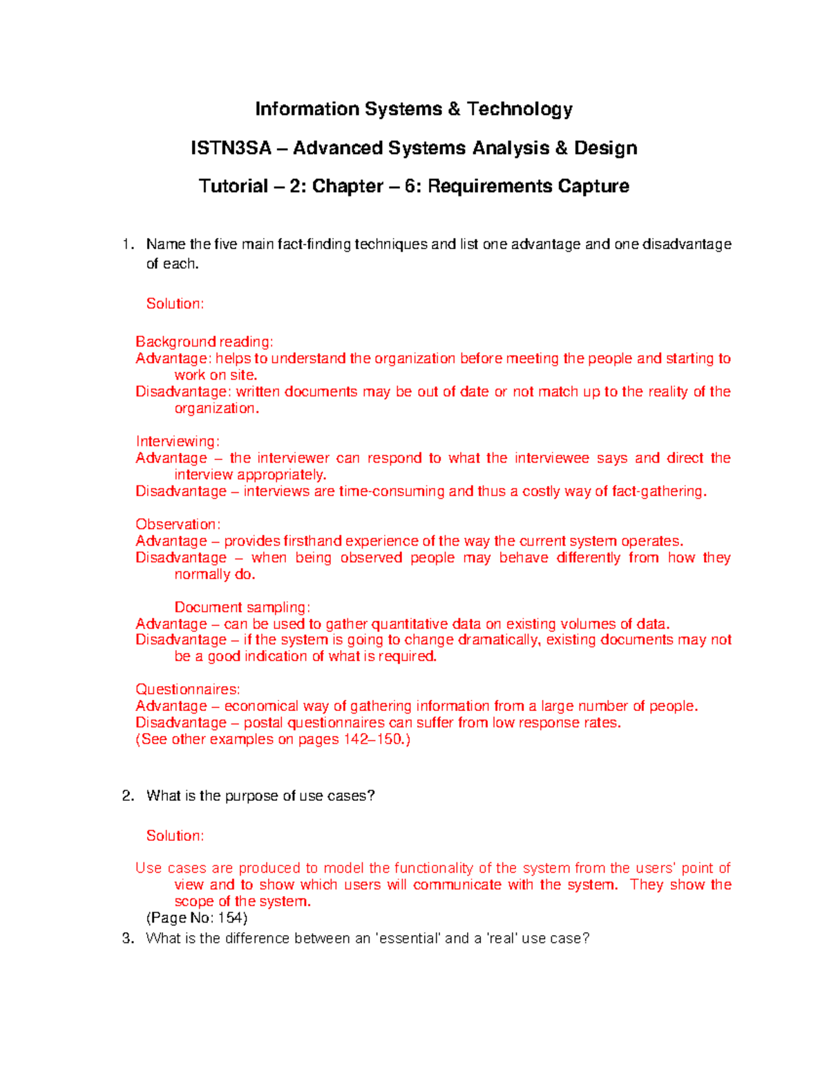 ISTN3SA Advanced Systems Analysis Design Tutorial 2: Requirements ...