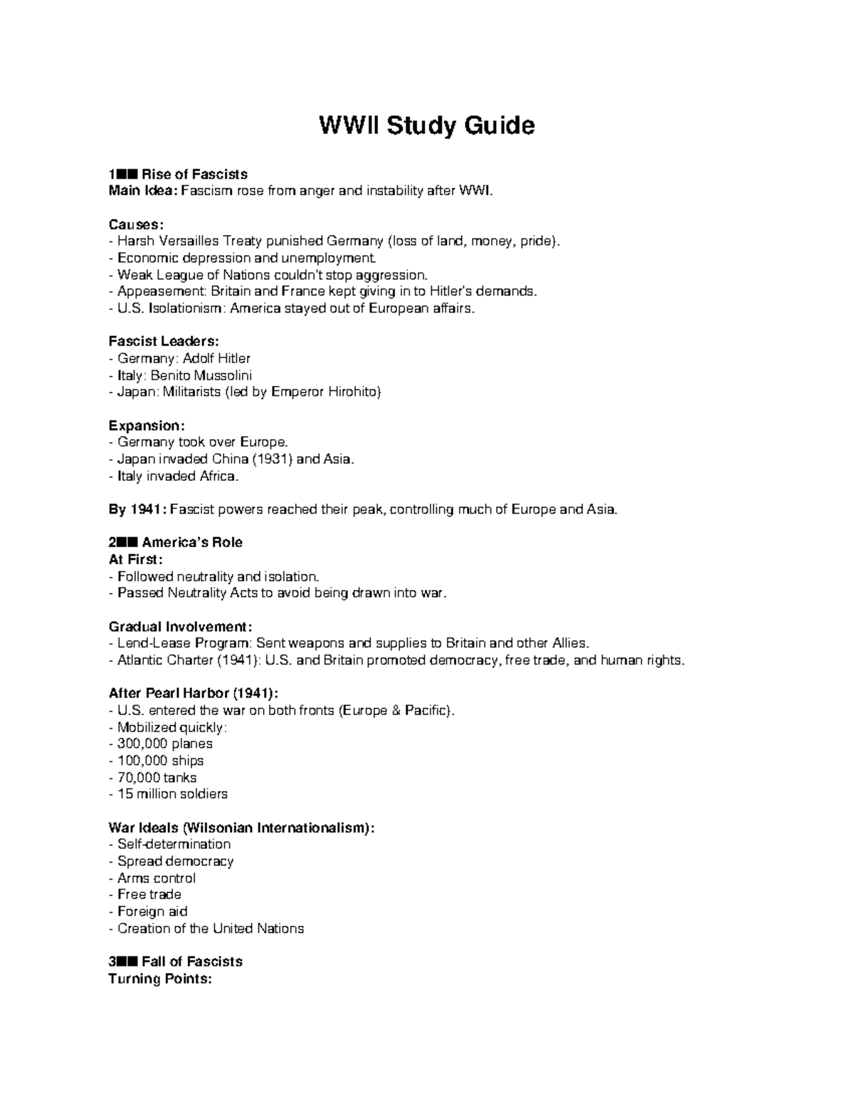 WWII Study Guide: Rise & Fall of Fascism, U.S. Involvement - Studocu