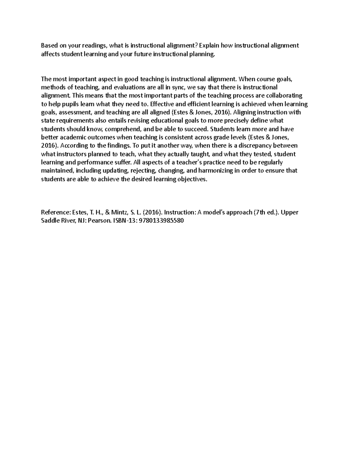 Topic 2 DQ 1 - Understanding Instructional Alignment's Impact on ...