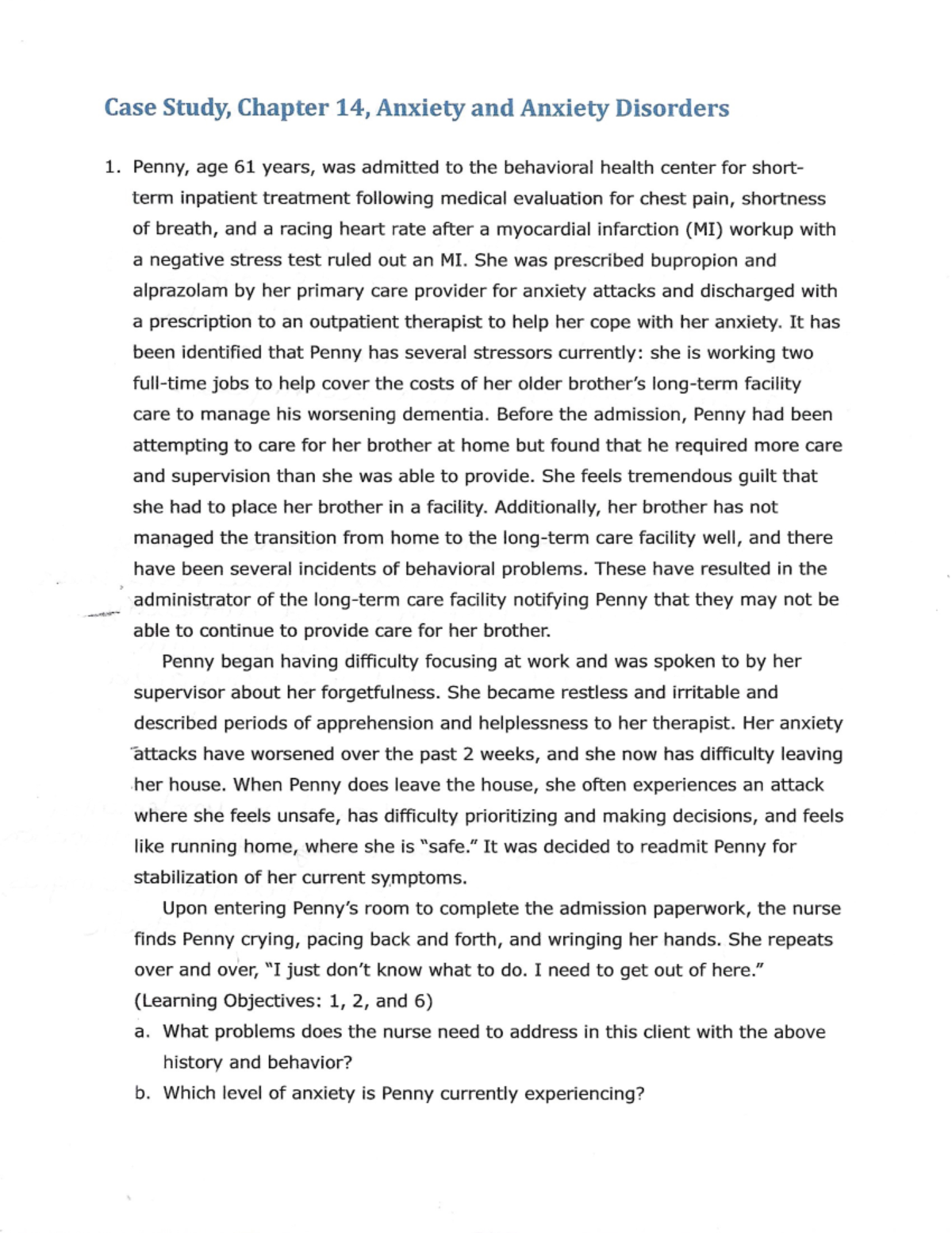 Mental Health Case Study: Chapter 14 - Anxiety Disorders Analysis - Studocu