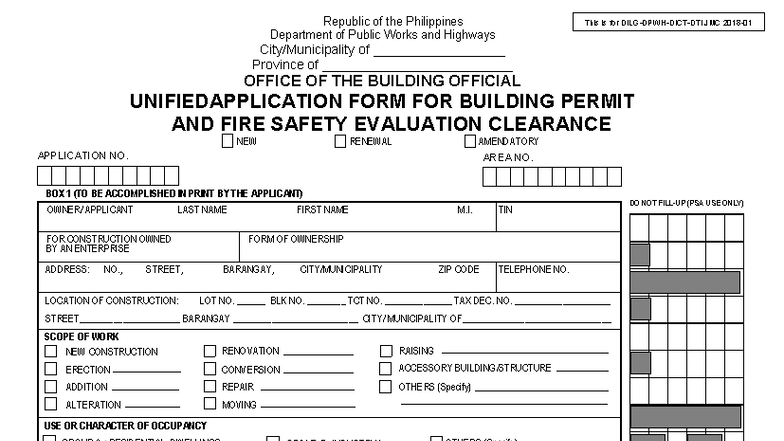 Unified Application Form for Building Permit and Fire Safety Evaluation ...