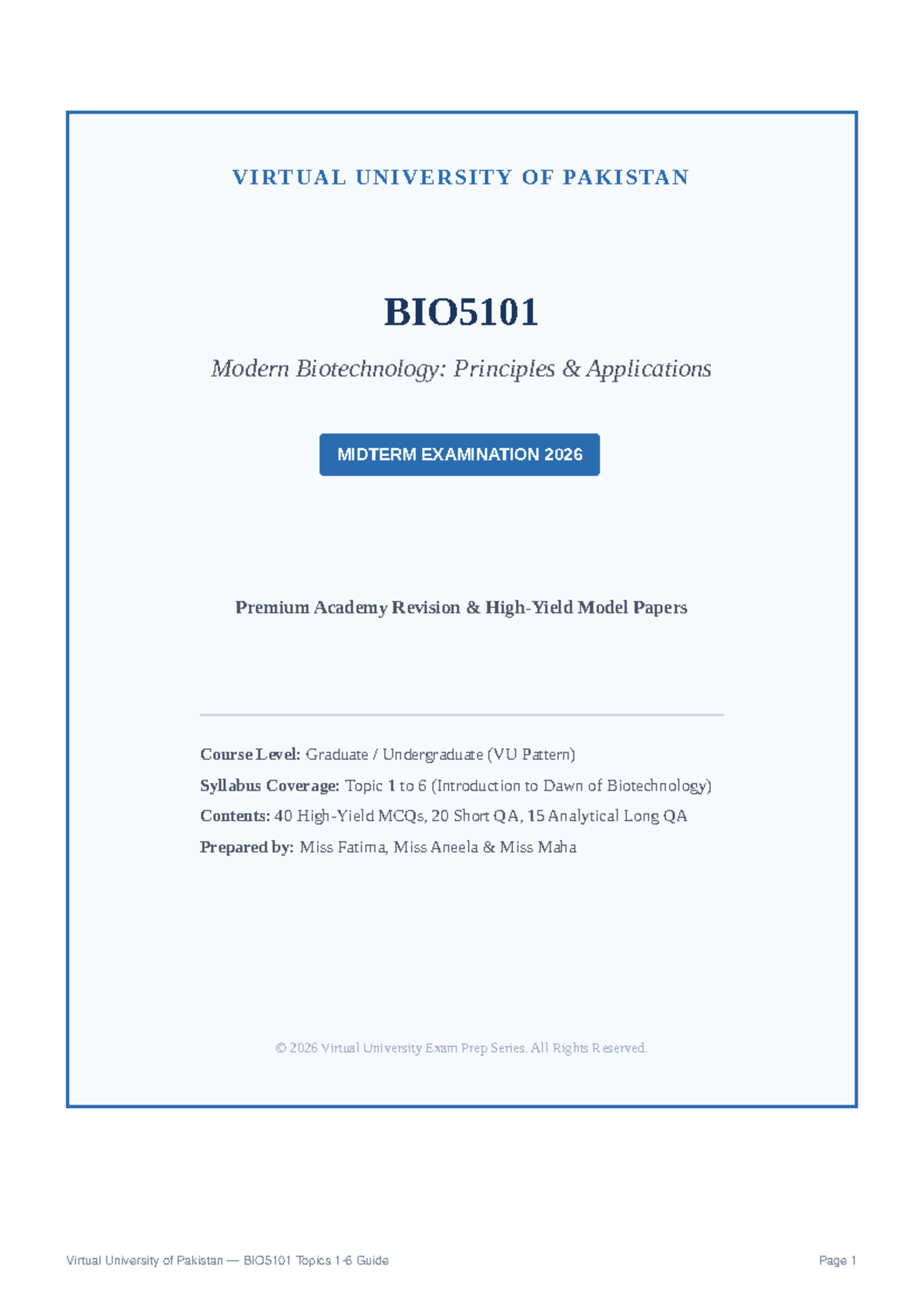 BIO5101 Modern Biotechnology: Principles & Applications Midterm Notes ...