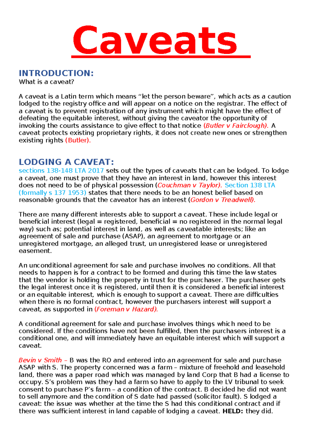 Caveats Summary: Understanding Legal Interests and Registration (LTA ...
