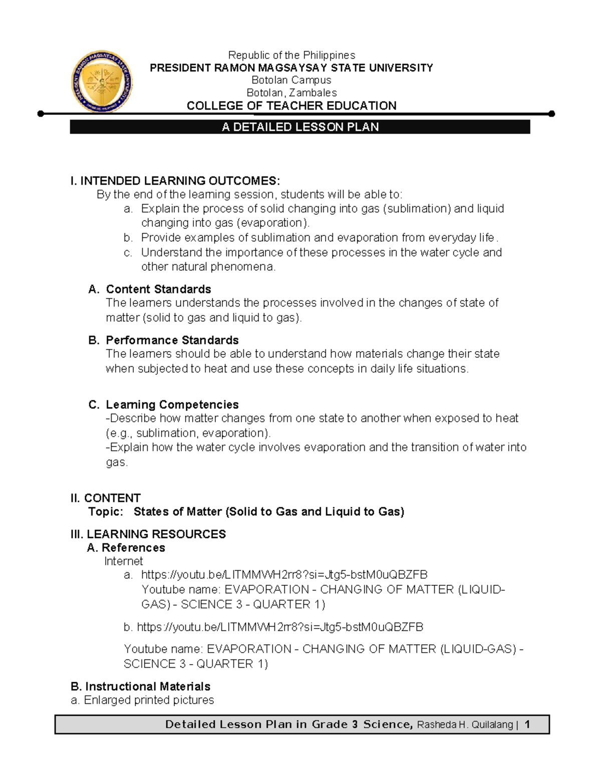 Lesson Plan Template 2019 - Republic of the Philippines PRESIDENT RAMON ...