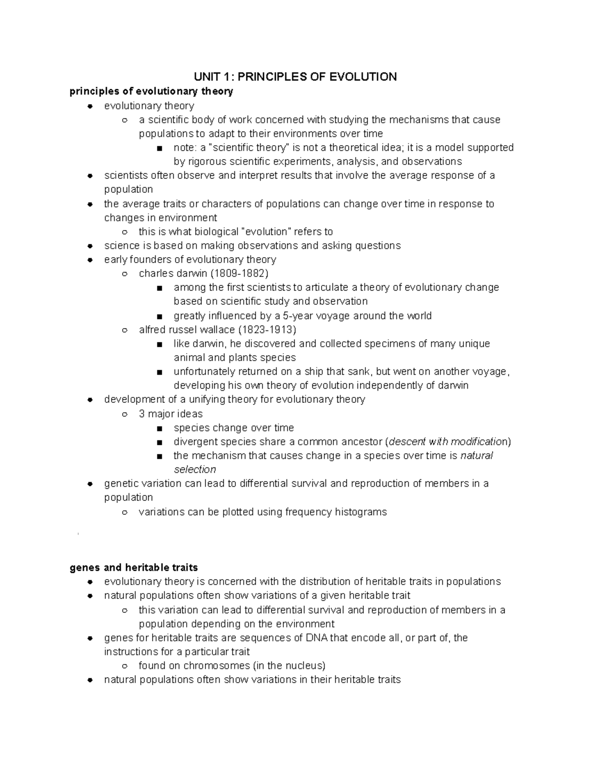 Bio 101 Midterm 1 Study Guide: Principles of Evolution & Genetics - Studocu