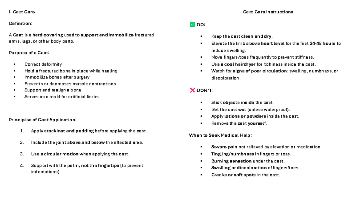 Cast Care Instructions and Guidelines for Proper Application and ...