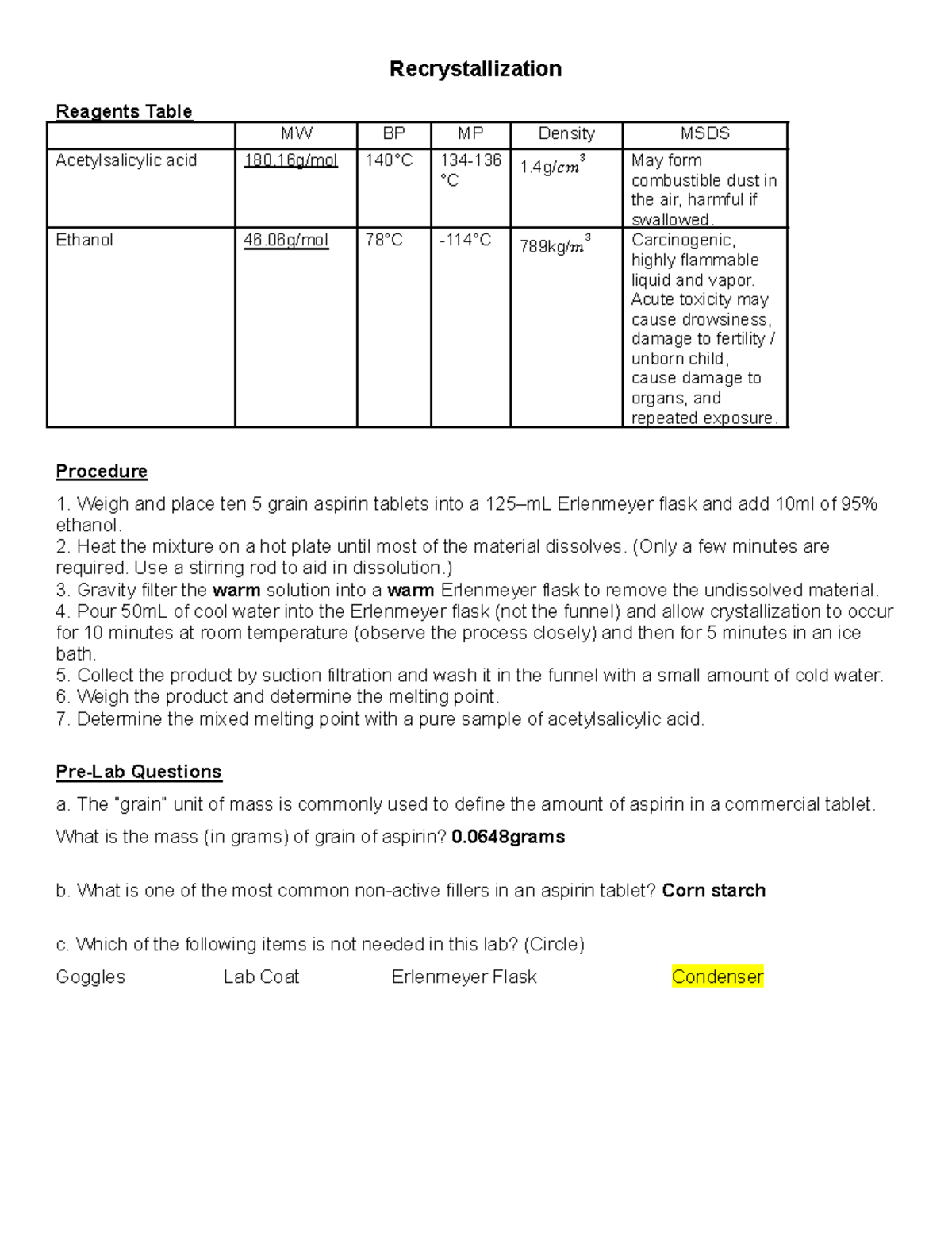 Azad Ochem Lab 2: Recrystallization Procedure & Safety S23 - Studocu