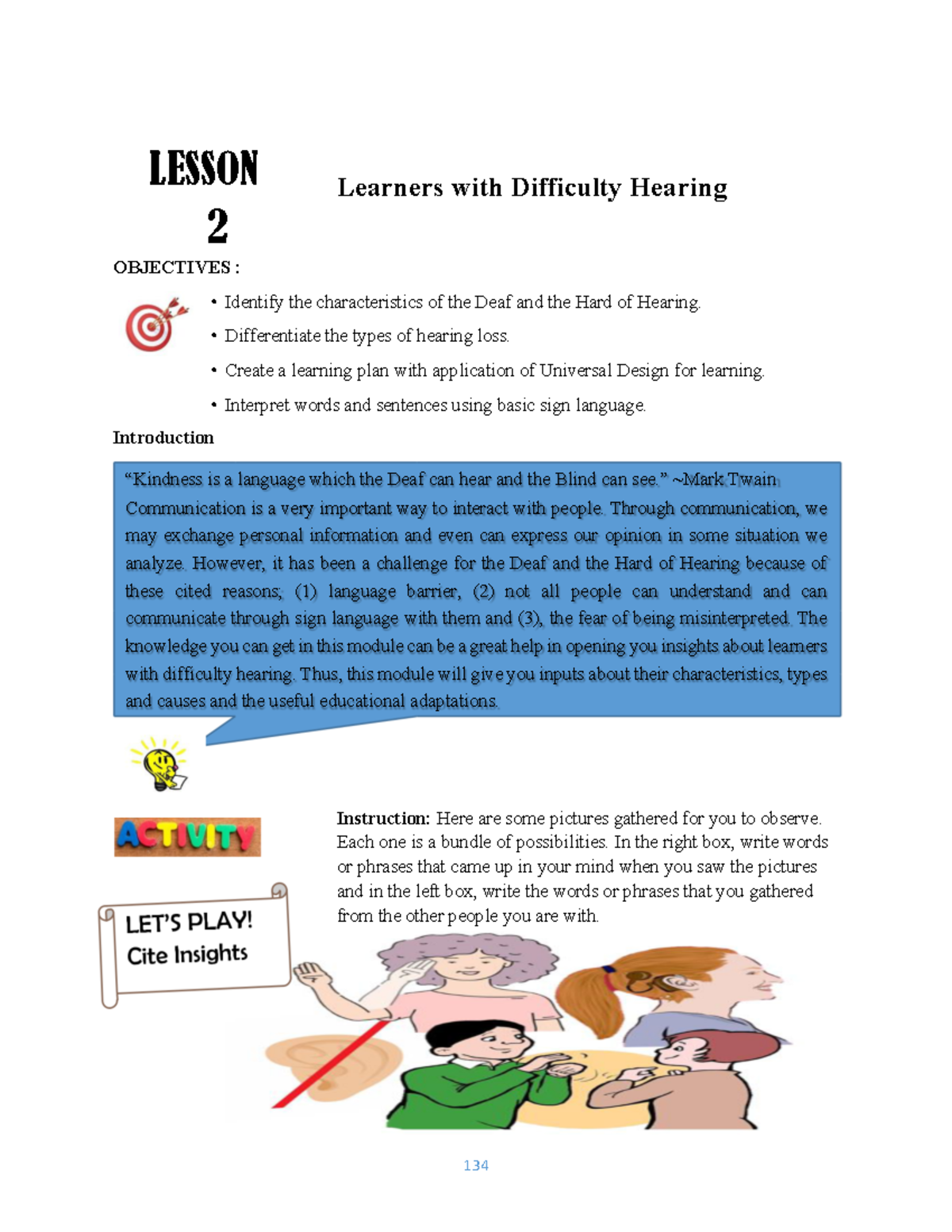 EDUC5 - Module 4 - Lesson 2: Understanding Learners with Hearing ...