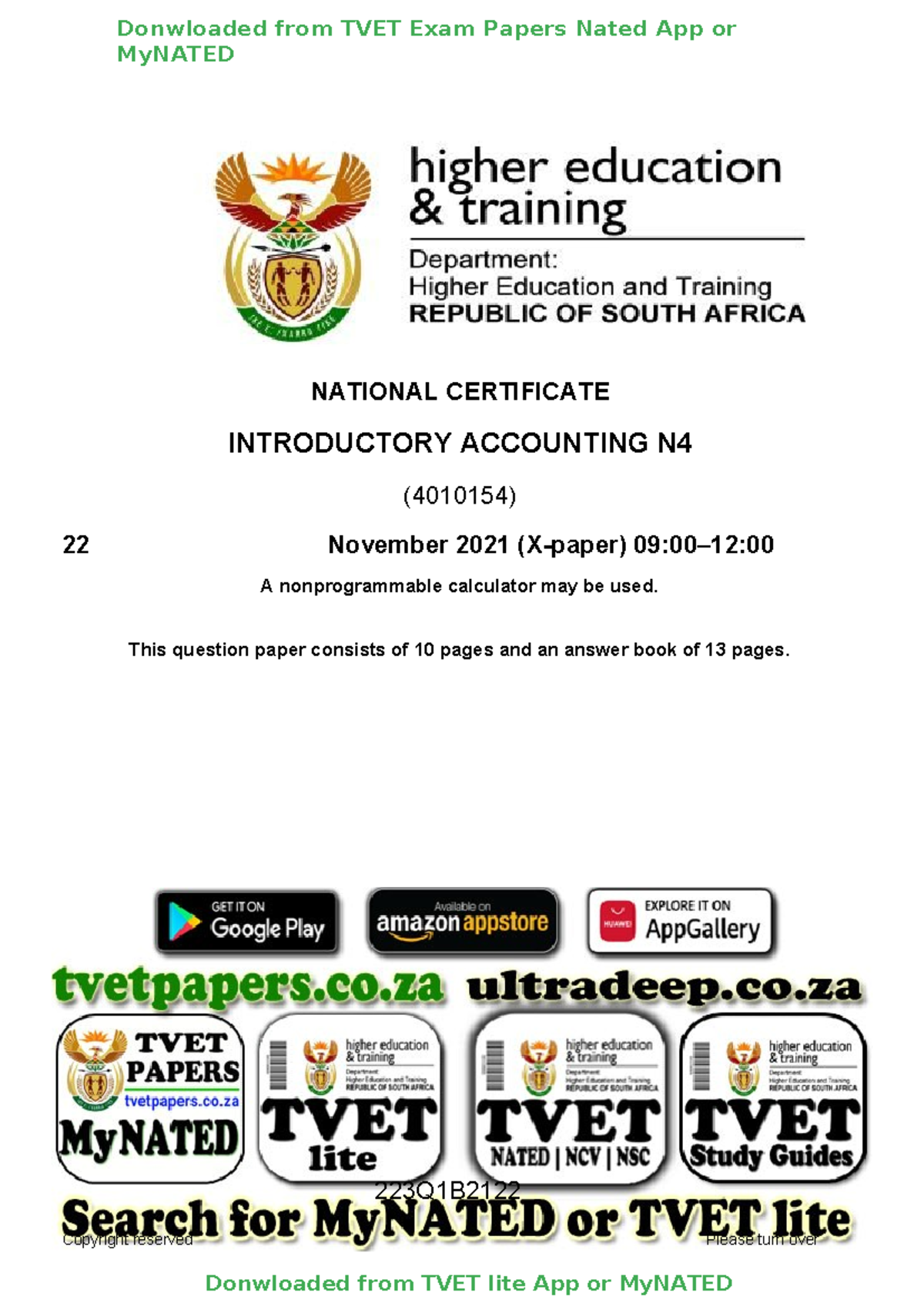 N750 - Introductory Accounting N4 Nov 2021 Question Paper PDF - Studocu