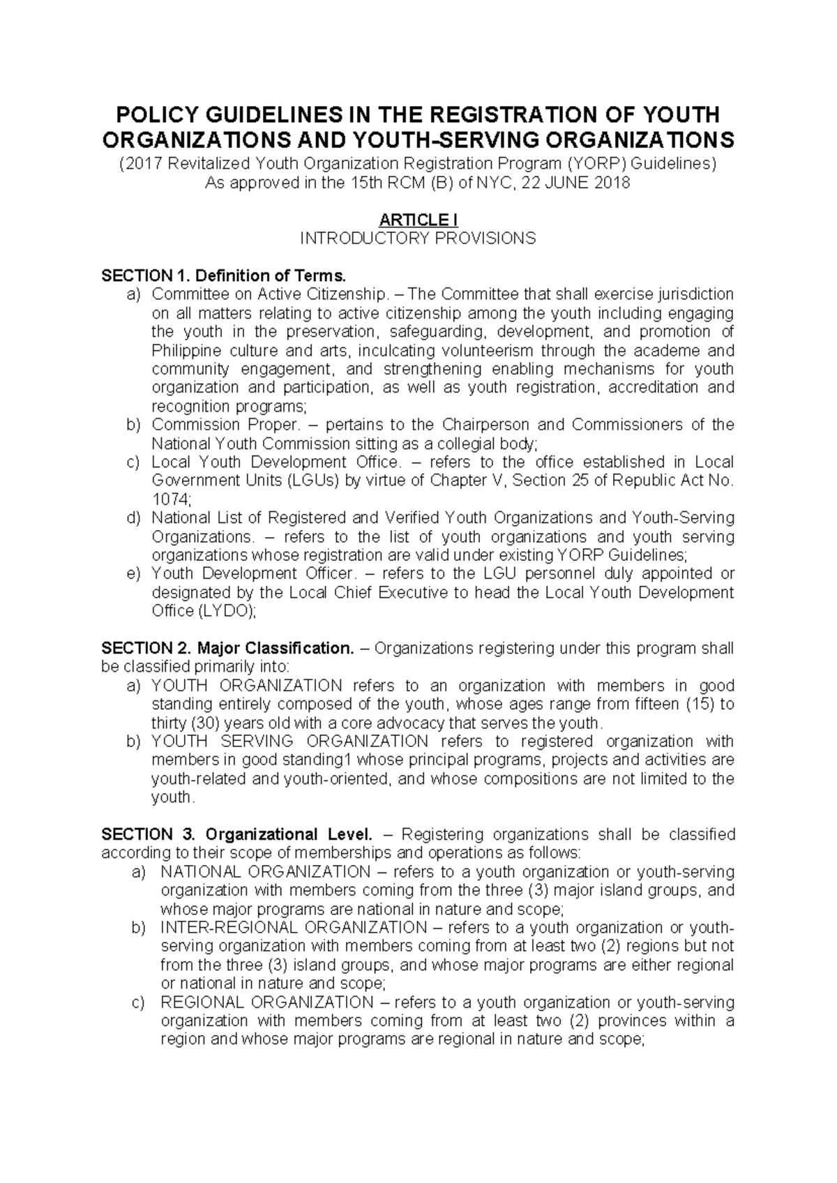 NYC Policy Guidelines for Youth Org Registration (YORP) - Studocu