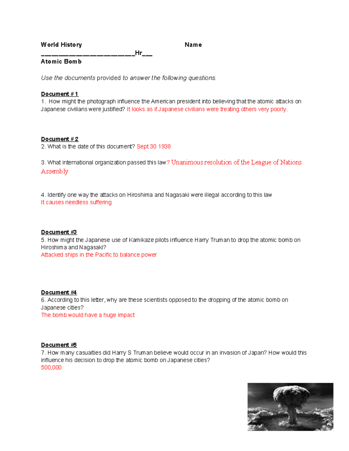 Atomic Bomb 1 - APWH ASSIGNMENT - World History Name ...