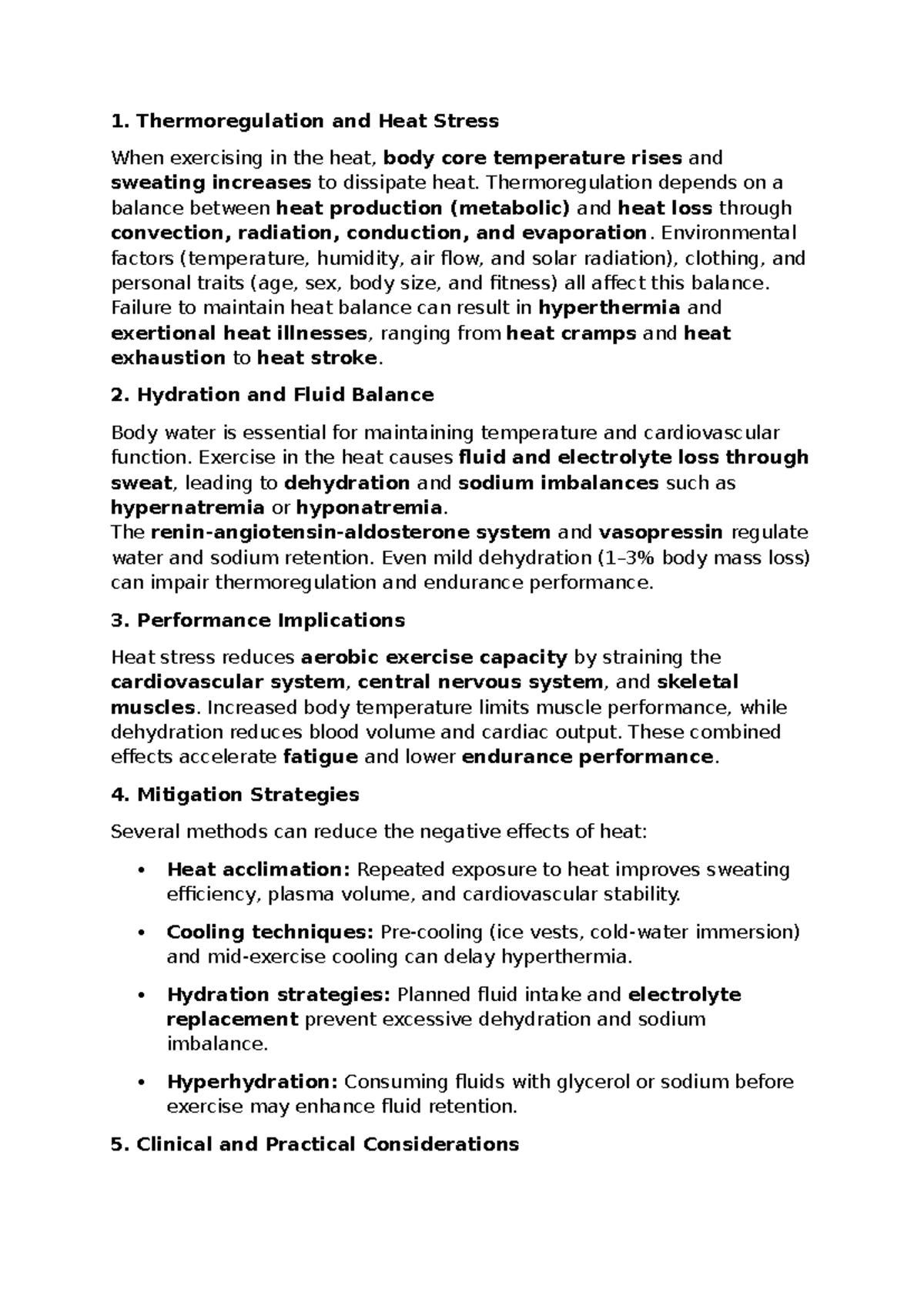 Thermoregulation & Heat Stress in Exercise: Summary Notes - Studeersnel