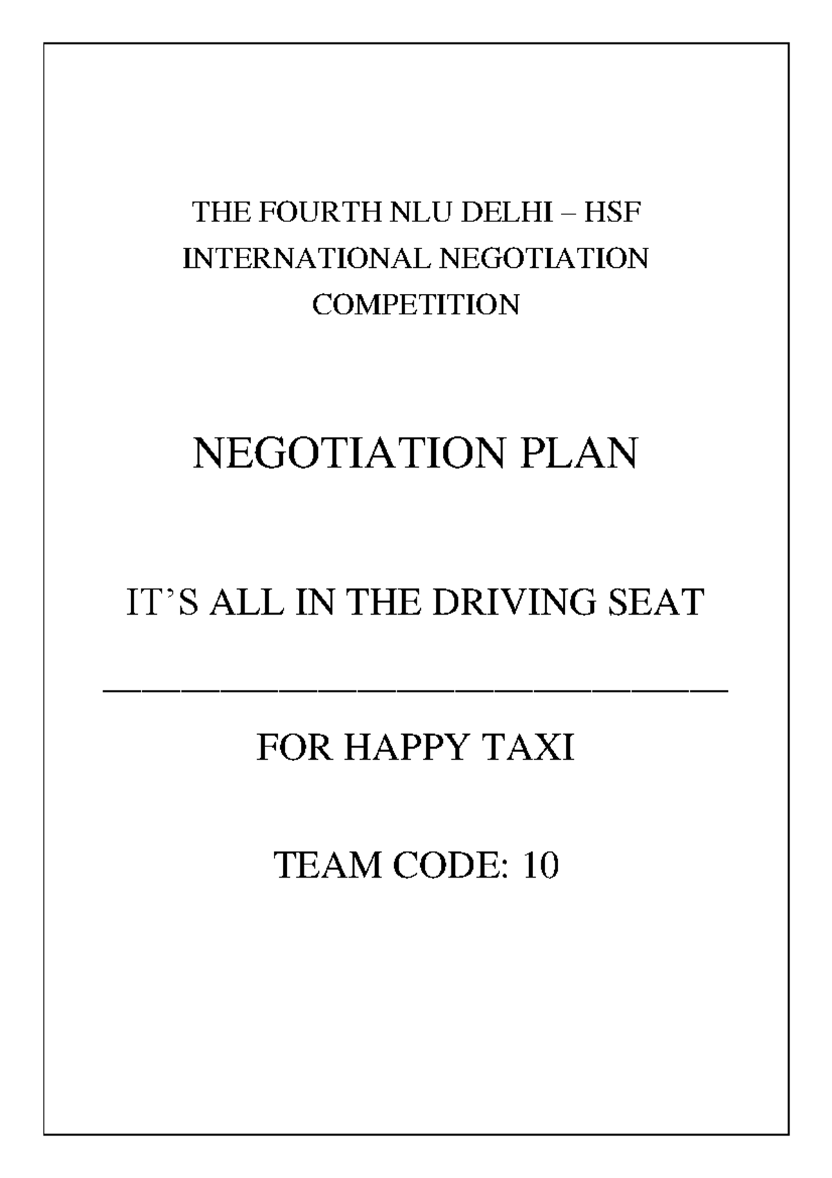 Negotiation Plan Sample for NLU Delhi International Competition - Studocu