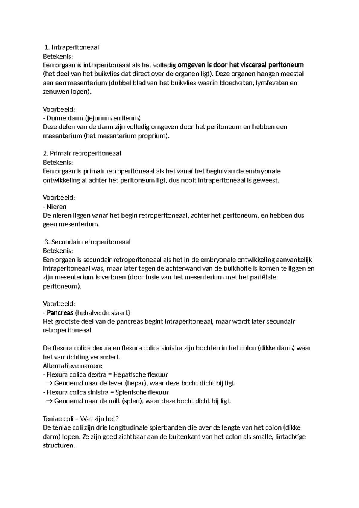 Anatomie Les 6: Intraperitoneale en Retroperitoneale Organen - Studeersnel