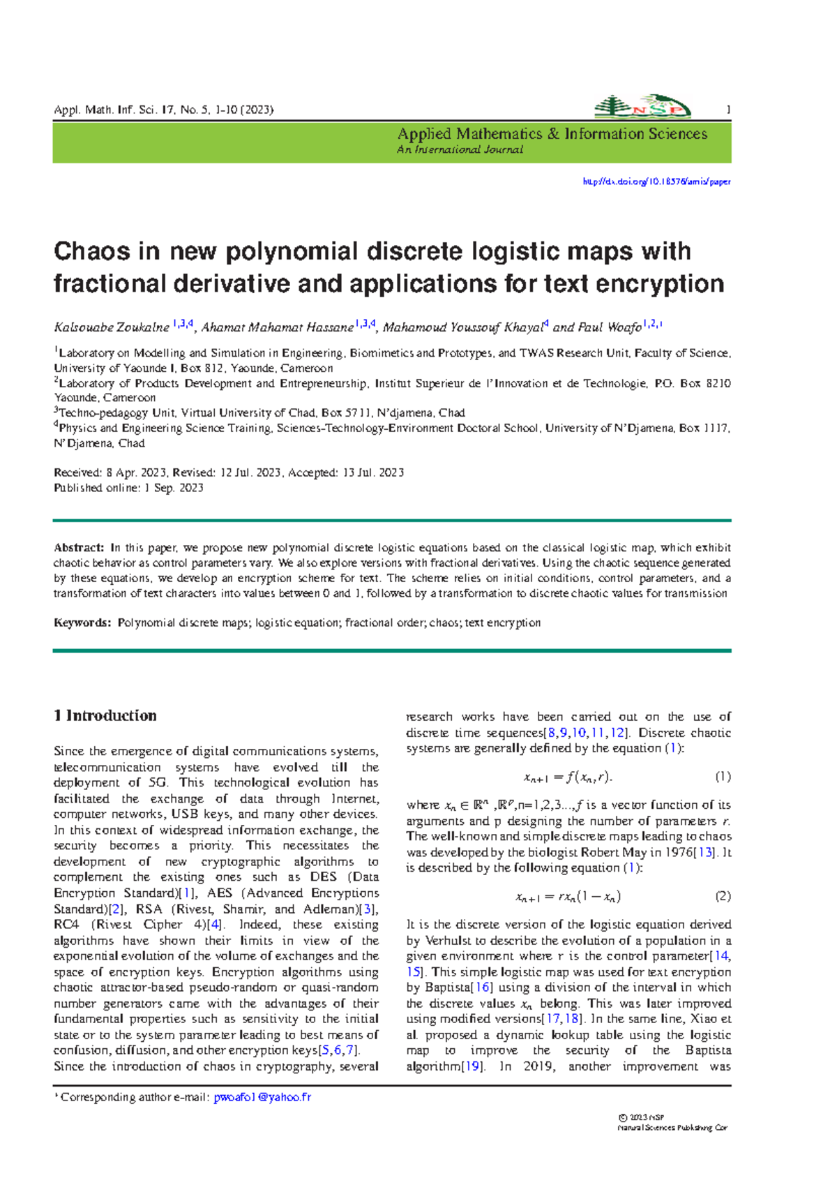 Chaos in Polynomial Discrete Logistic Maps: Applications in Text ...
