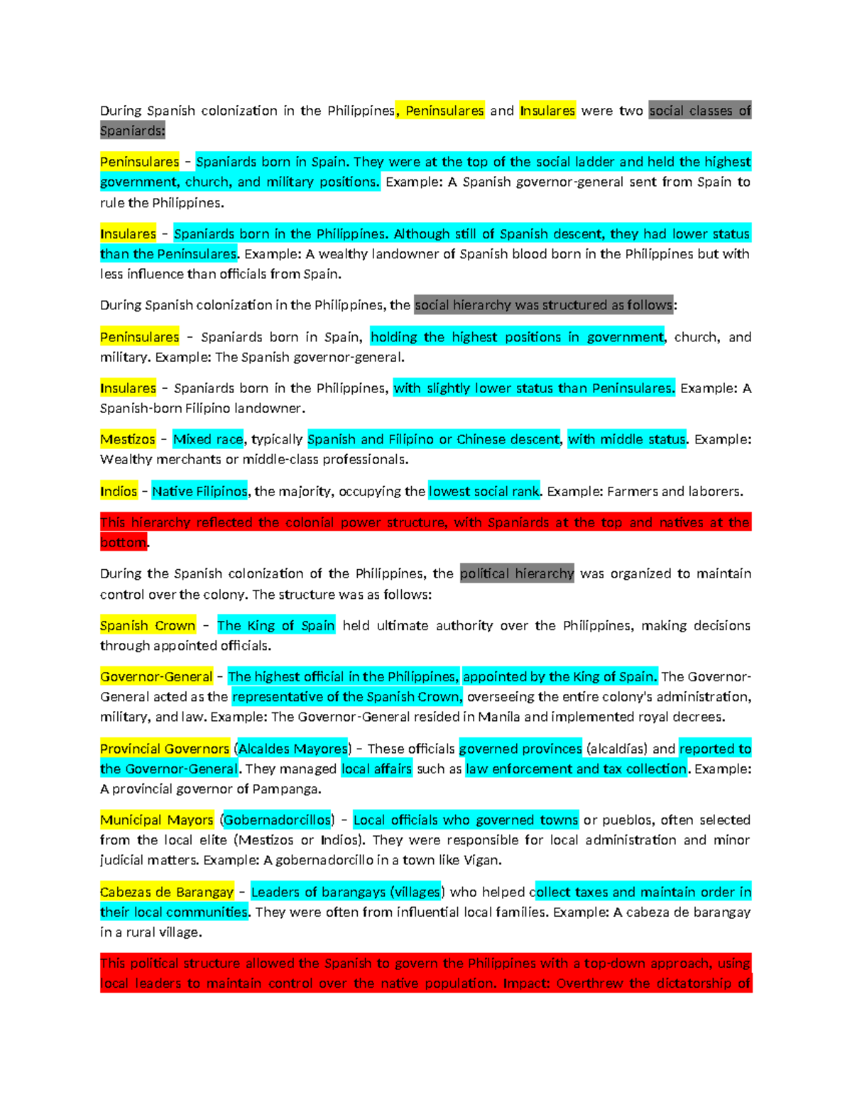 SS 101: Spanish Colonial Hierarchy & Political Structure Analysis - Studocu
