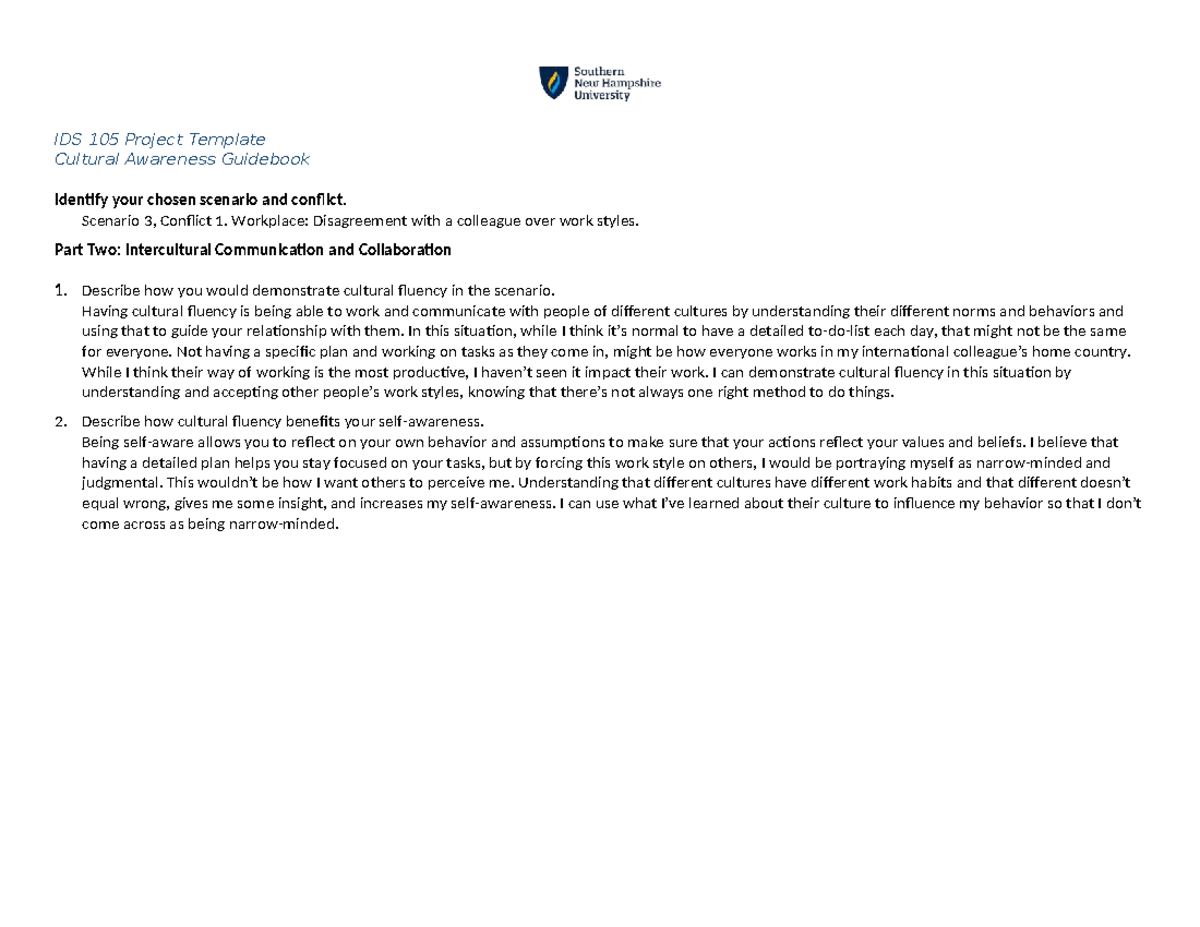 IDS 105 Project Draft: Cultural Awareness & Communication Guide - Studocu