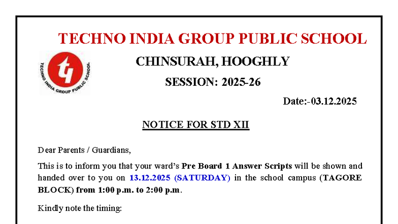 Notice for Std XII Pre Board 1 Answer Scripts - 2704 - Studocu