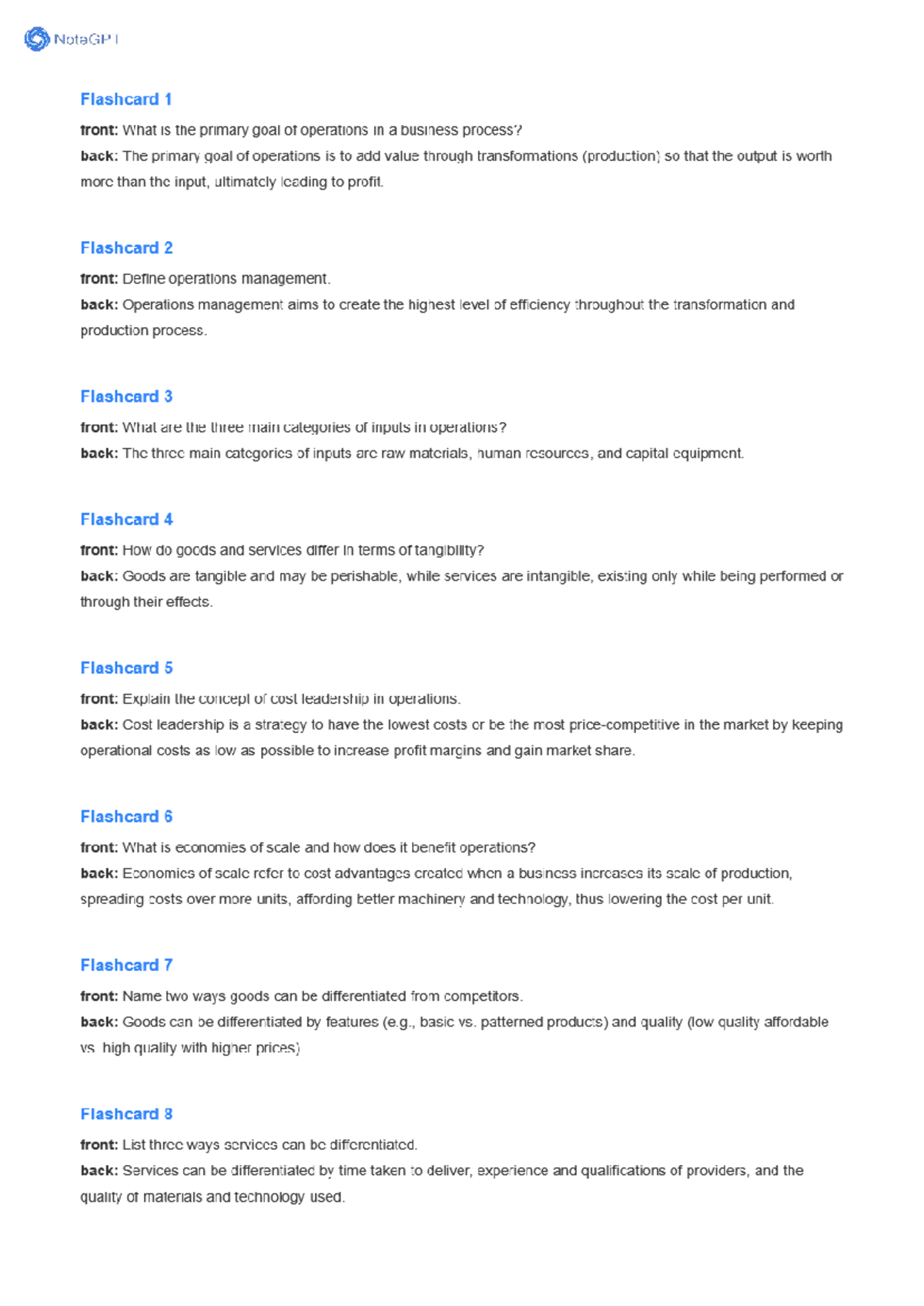 BUS 101: Operations Management Flashcards - Key Concepts and ...