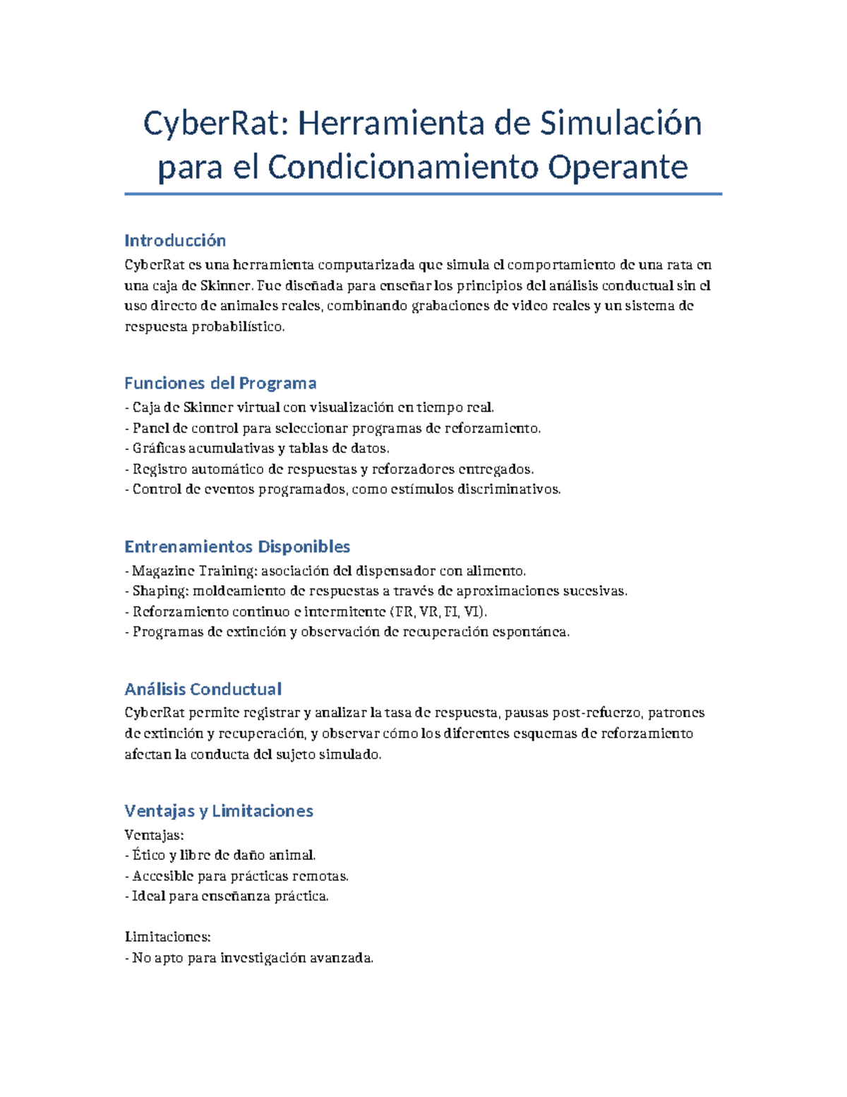 CyberRat: Guía de Uso y Fundamentos para Simulación Conductual - Studocu