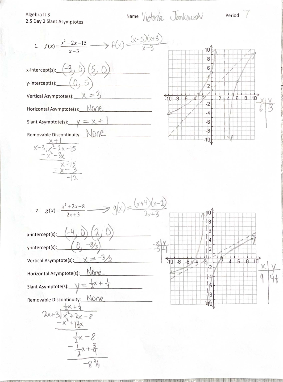 Algebra 2.5 Day 2: Understanding Slant Asymptotes - Studocu
