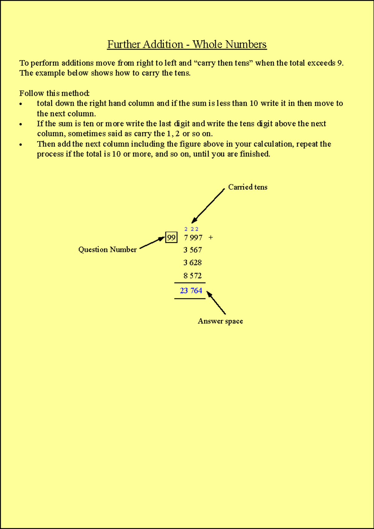 Further Addition of Whole Numbers: Carrying Method Explained - Studocu