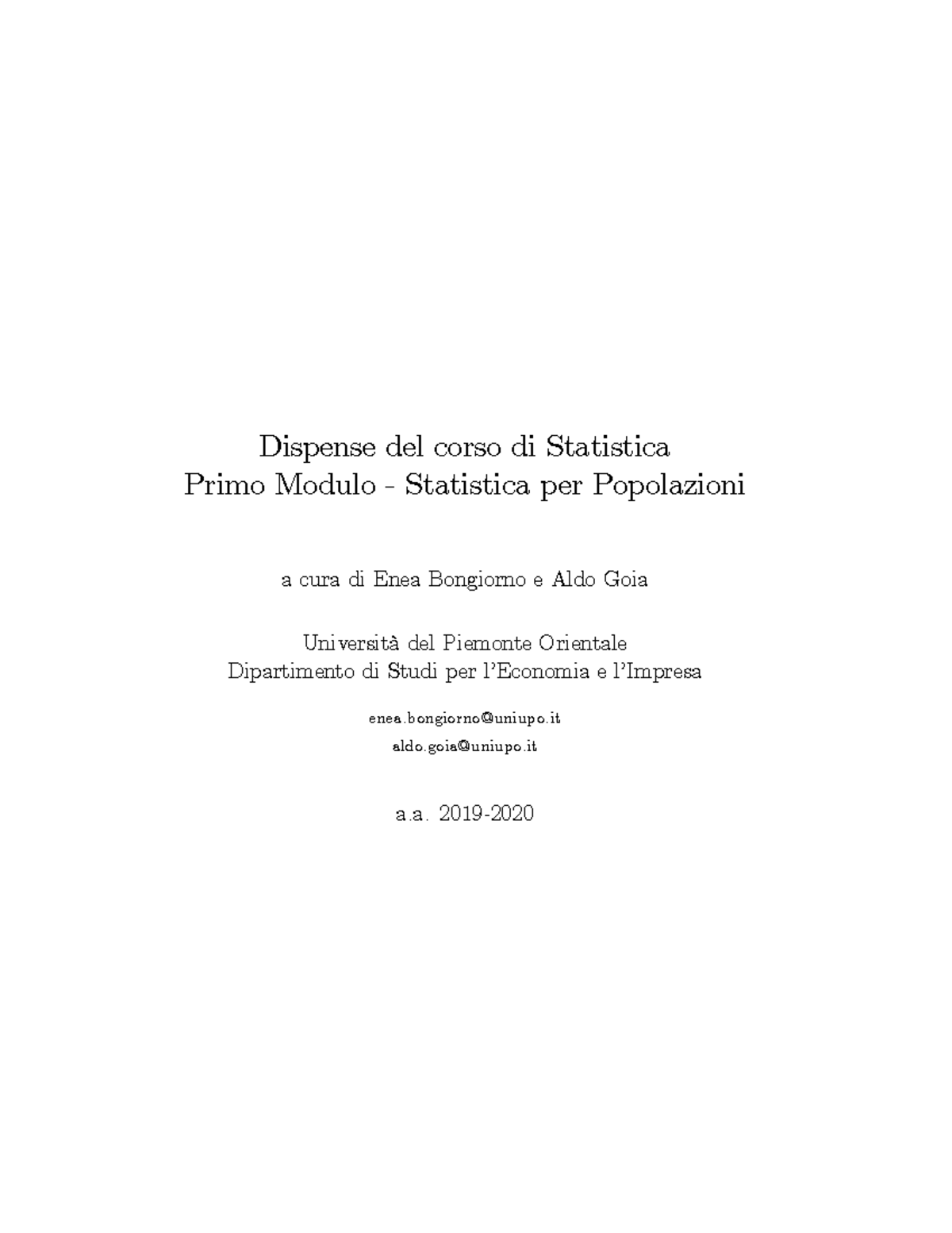 Dispensa 1 - Statistica descrittiva - Dispense del corso di Statistica ...