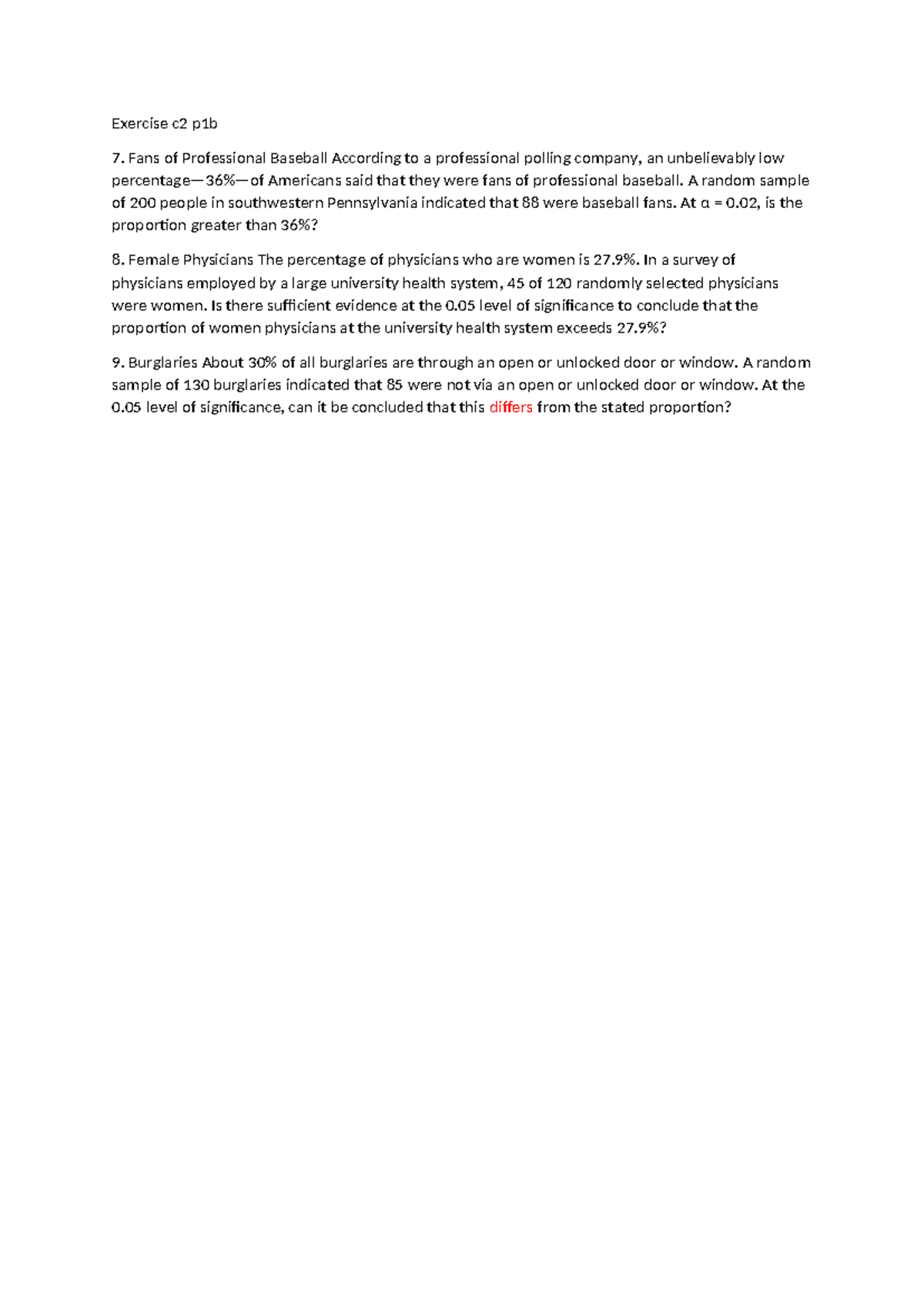 Exercise C2 P1B: Statistical Analysis of Proportions in Surveys - Studocu