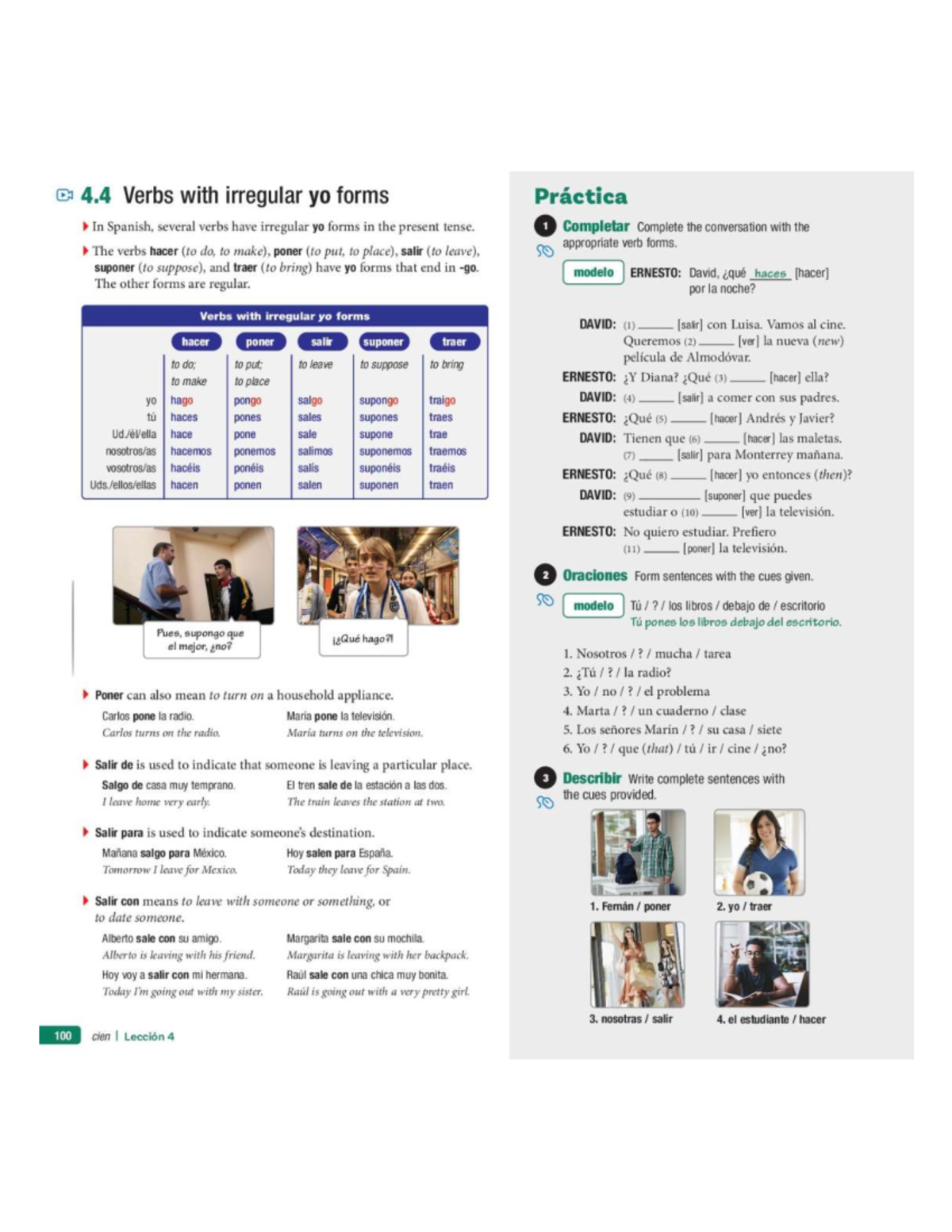 4.4 Práctica: Verbs with Irregular Yo Forms in Spanish - Studocu