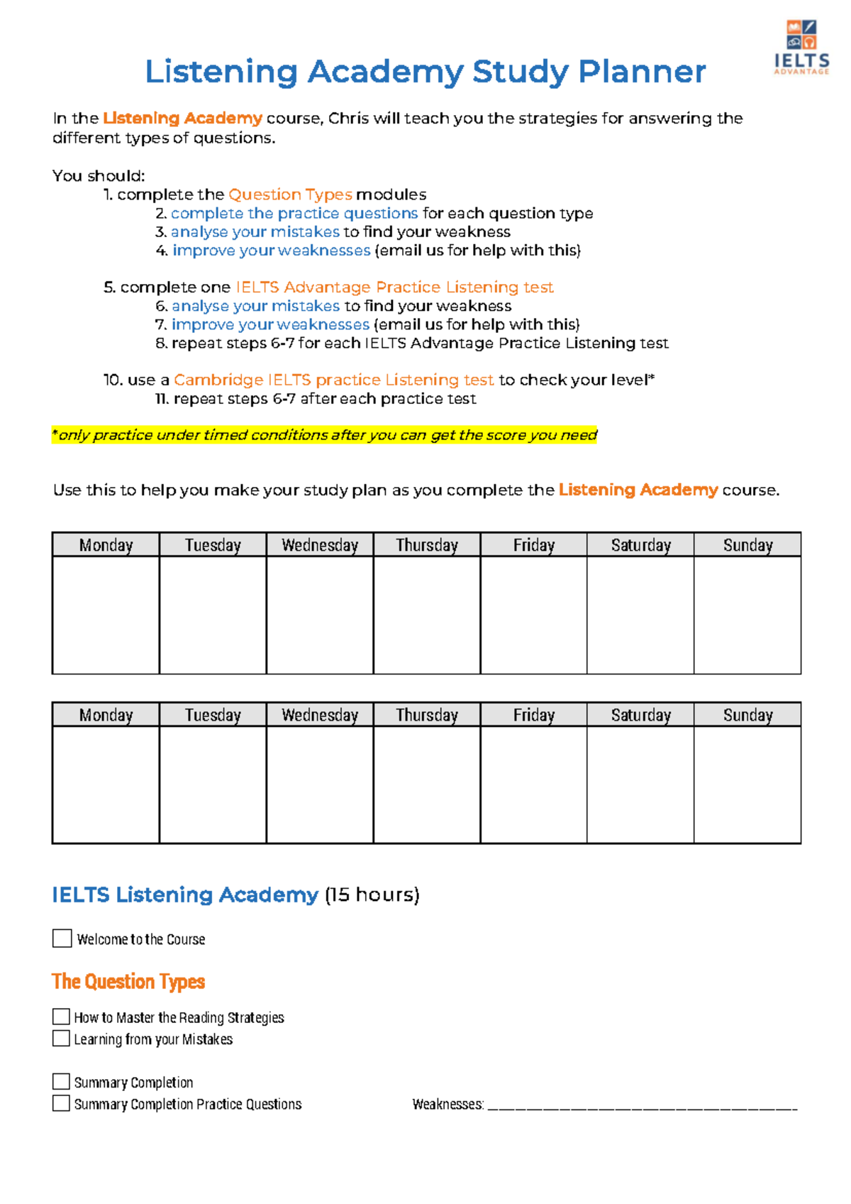 IELTS Listening Academy Study Planner Guide: Strategies & Practice ...